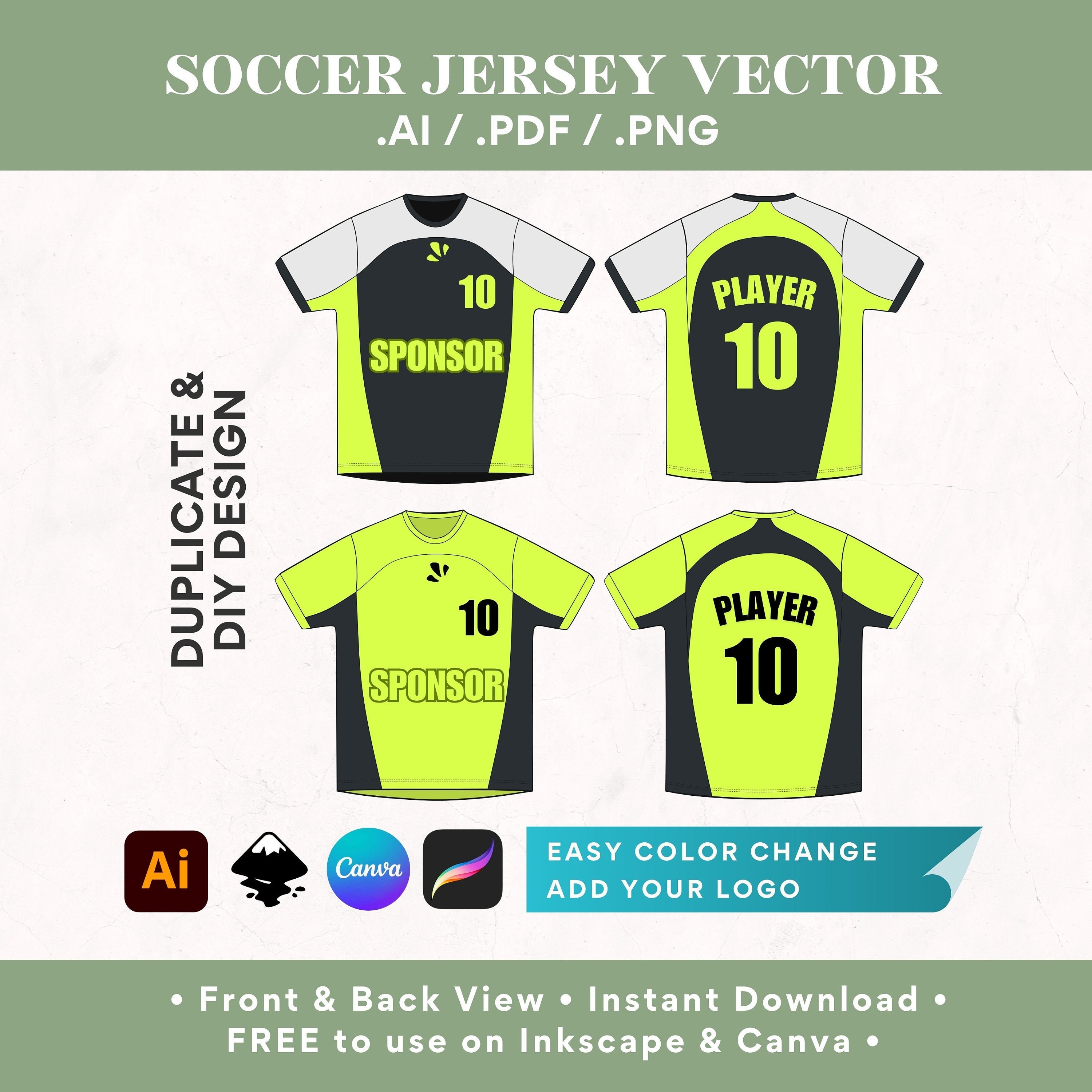 Soccer Jersey DIY Canva Vector Mockup Sports Jersey Fashion Template ...