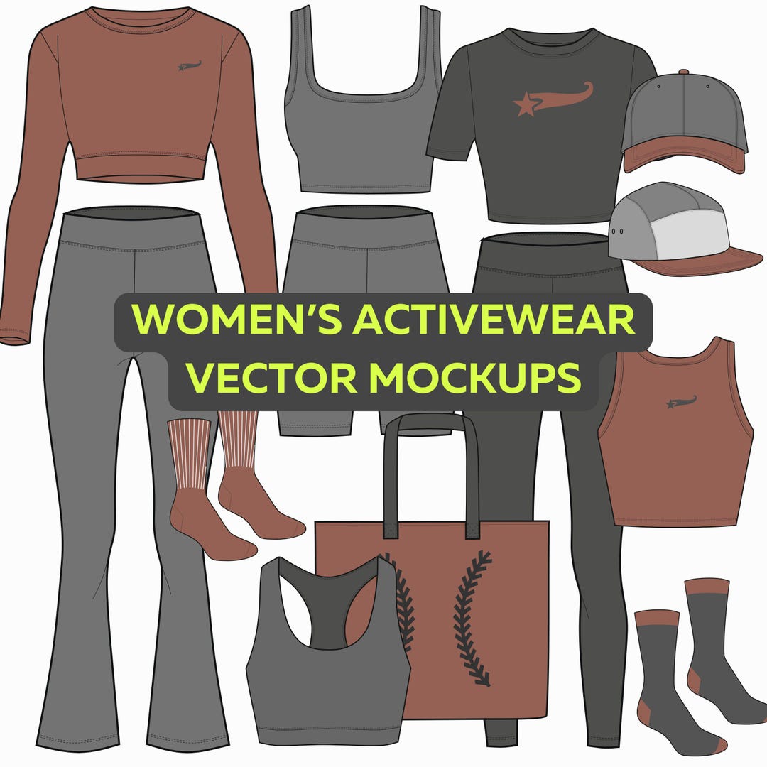 Activewear Clothing BUNDLE Mockup Canva Template, Tech Pack, Athleisure ...