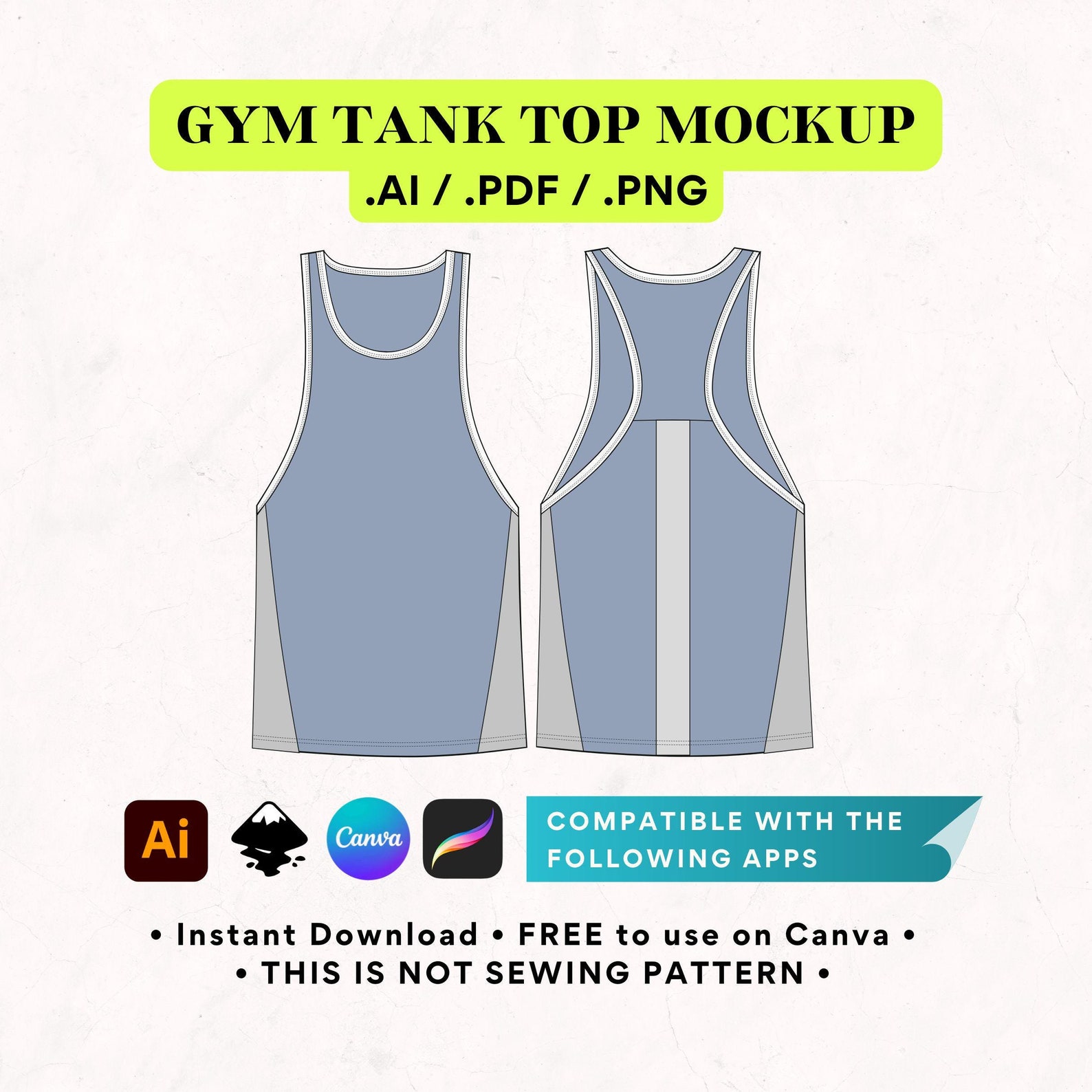 Men Gym Tank Top Mockup Canva Template, Male Tank Top Tech Pack ...