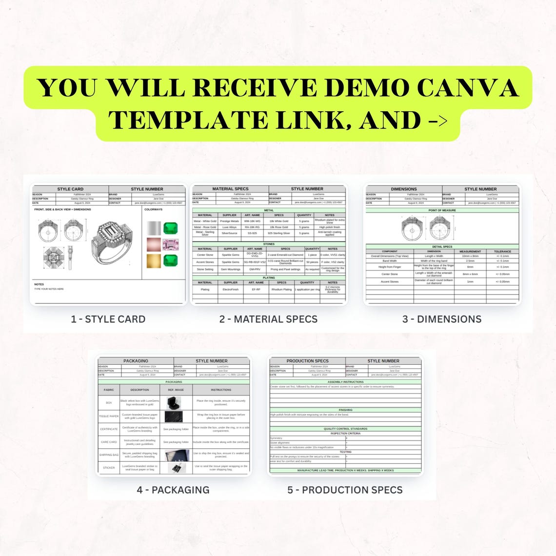 Jewelry Tech Pack Canva Template DIY, Accessories Tech Pack Cheat Sheet ...