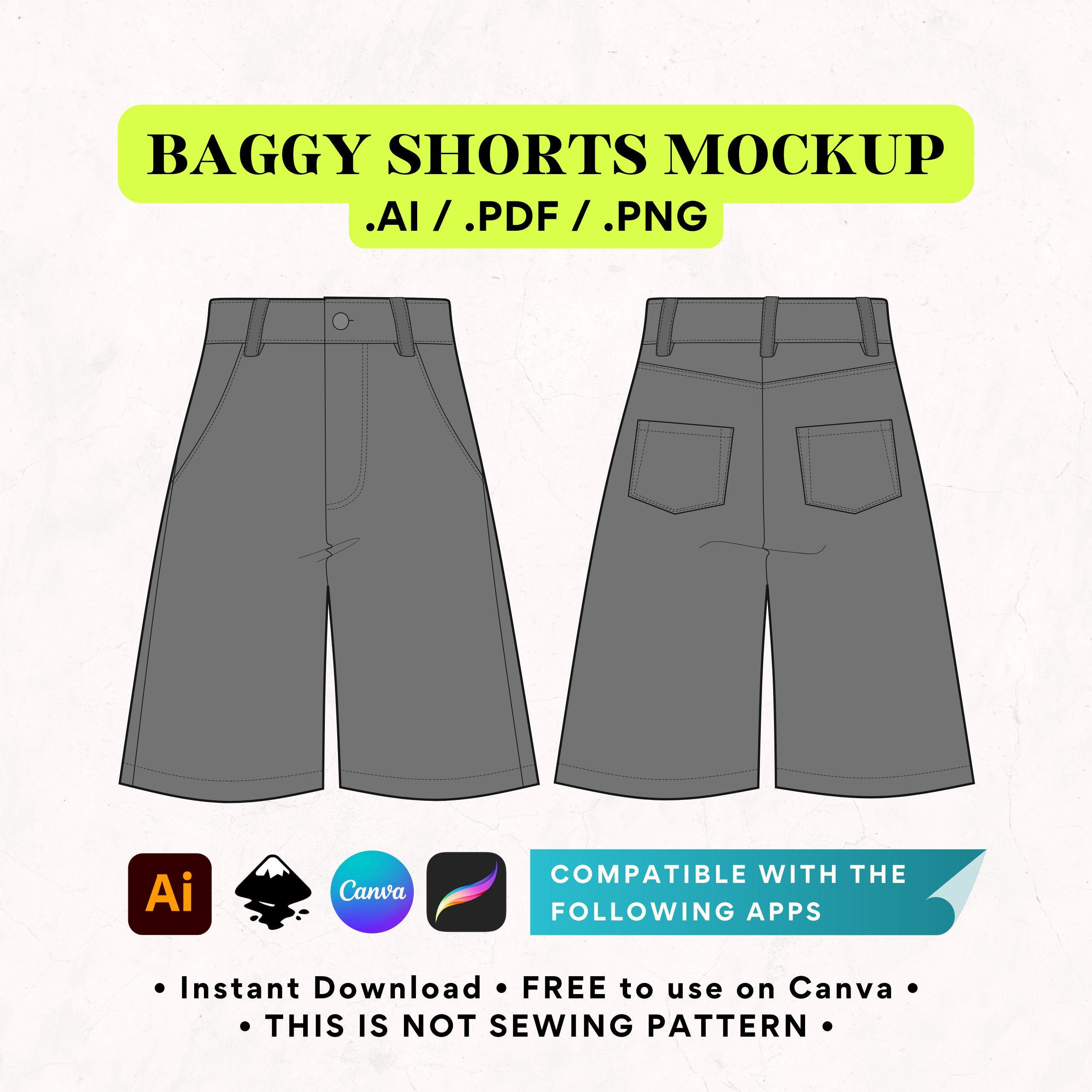 Streetwear Baggy Shorts Canva Template, Jorts Flared Shorts Vector ...