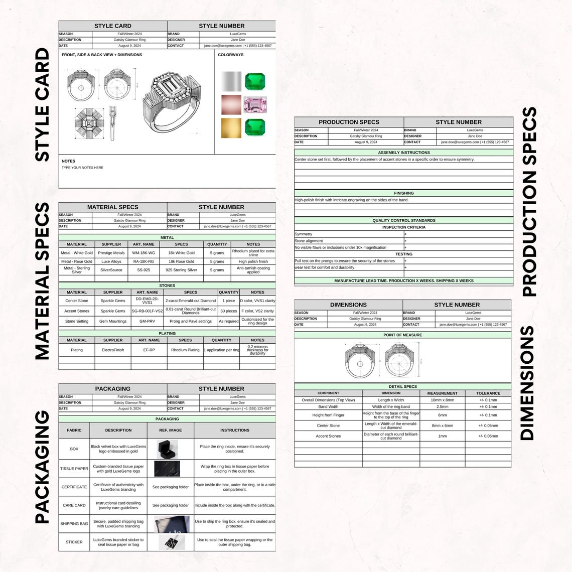 Jewelry Tech Pack Canva Template DIY, Accessories Tech Pack Cheat Sheet ...