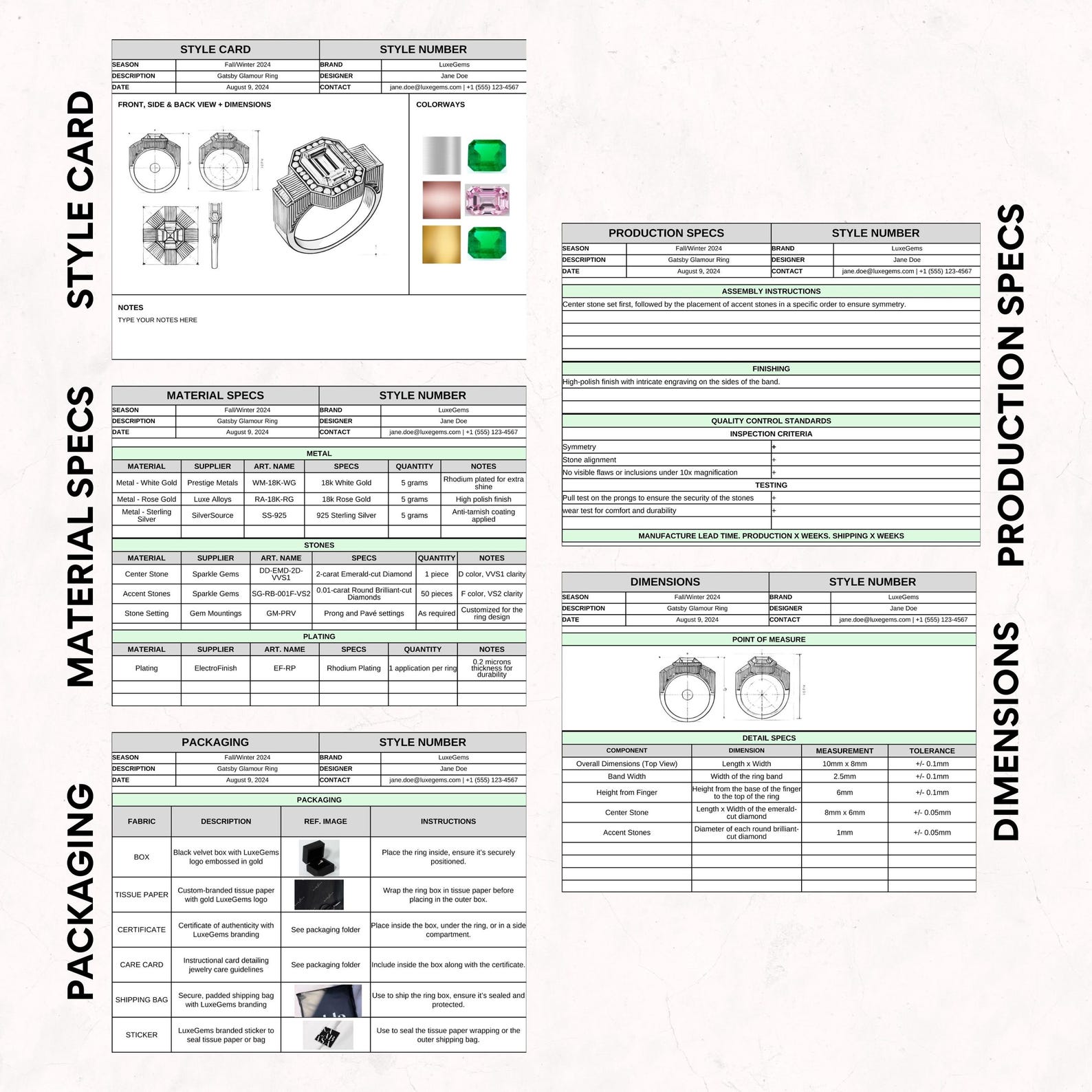 Jewelry Tech Pack Canva Template DIY, Accessories Tech Pack Cheat Sheet ...