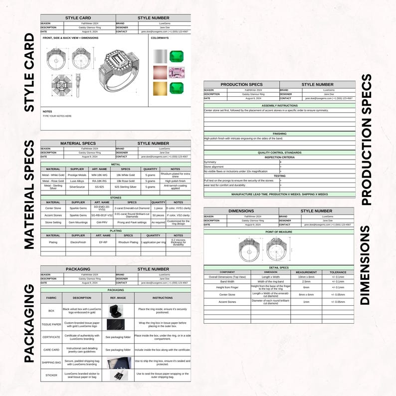 Jewelry Tech Pack Canva Template DIY, Accessories Tech Pack Cheat Sheet ...