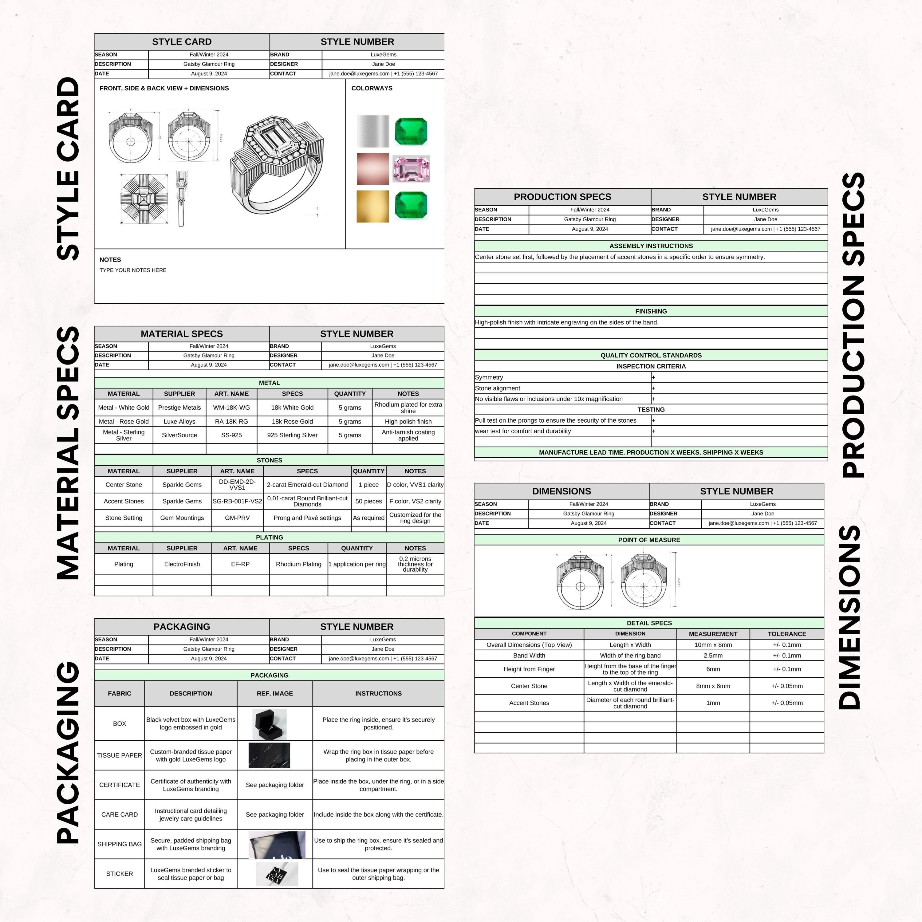 Jewelry Tech Pack Canva Template DIY, Accessories Tech Pack Cheat Sheet ...