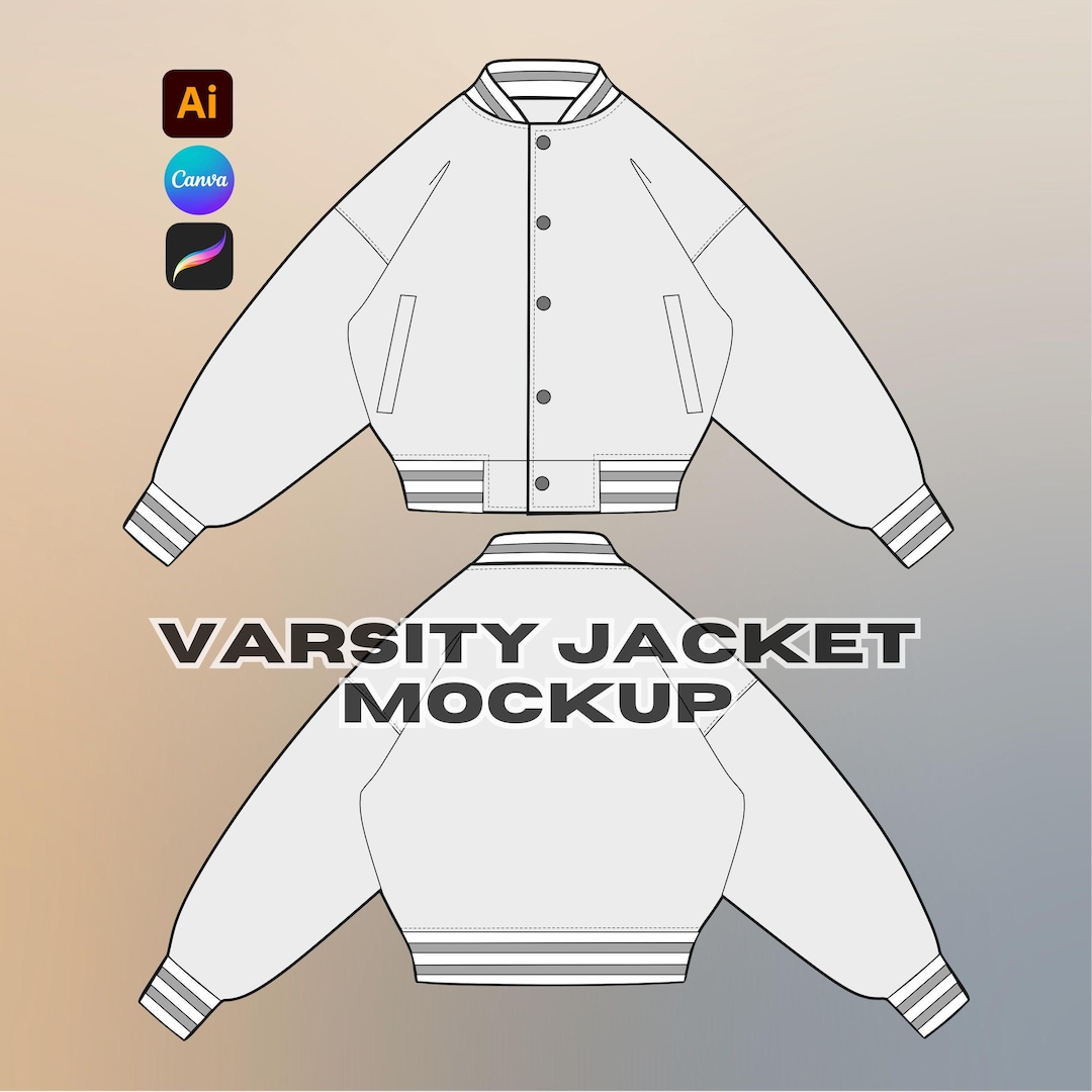 Streetwear Varsity Jacket Canva Template and Vector Mockup, Bomber ...