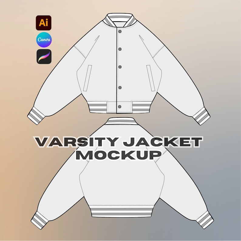 Streetwear Varsity Jacket Canva Template and Vector Mockup, Bomber ...