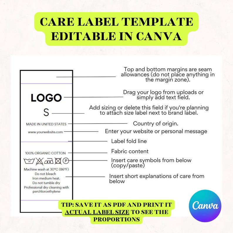Editable Care Label Template INSTANT DOWNLOAD for Clothing Canva DIY ...