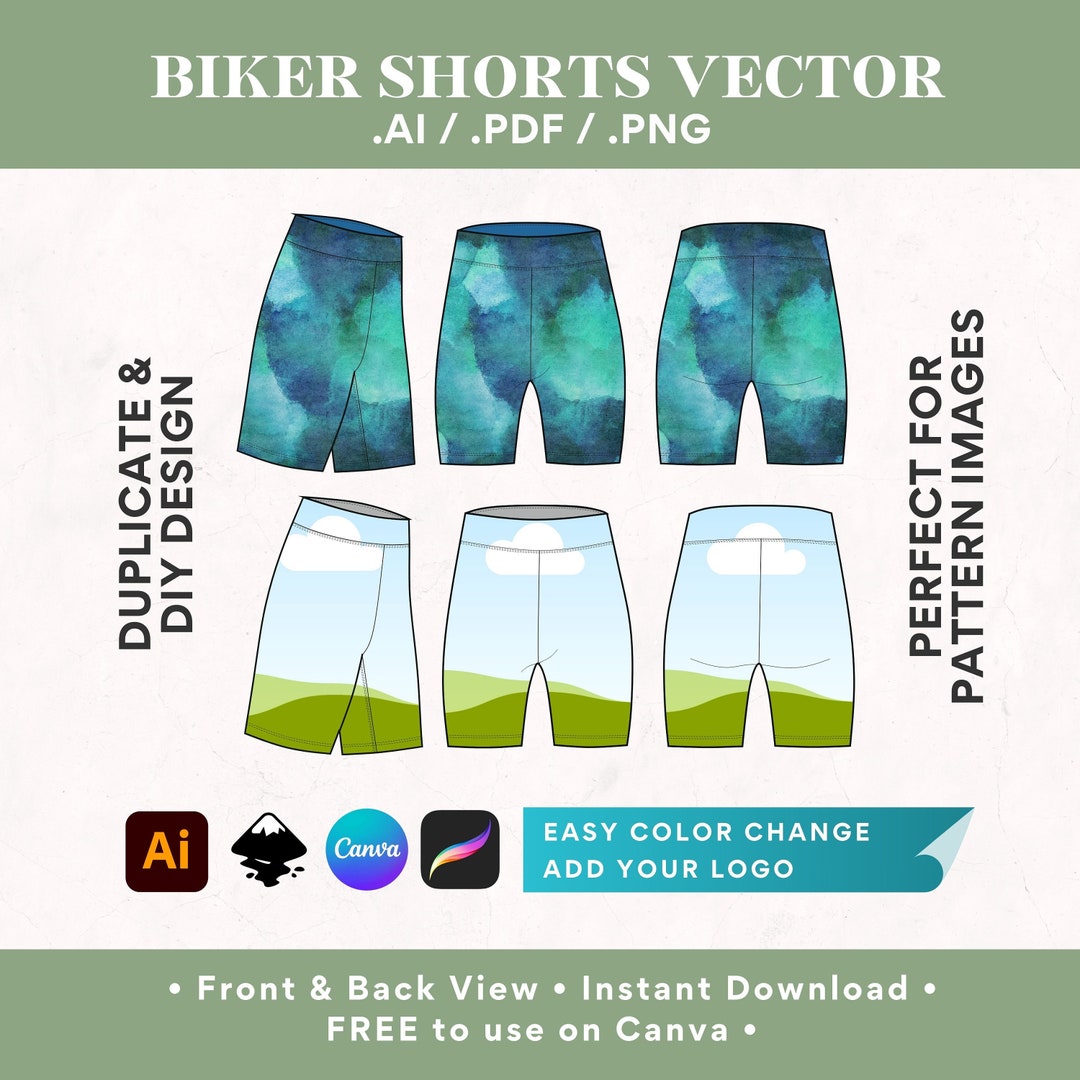 Biker Shorts Canva Frame Vector Mockup, Cyclist Shorts Fashion Flats ...