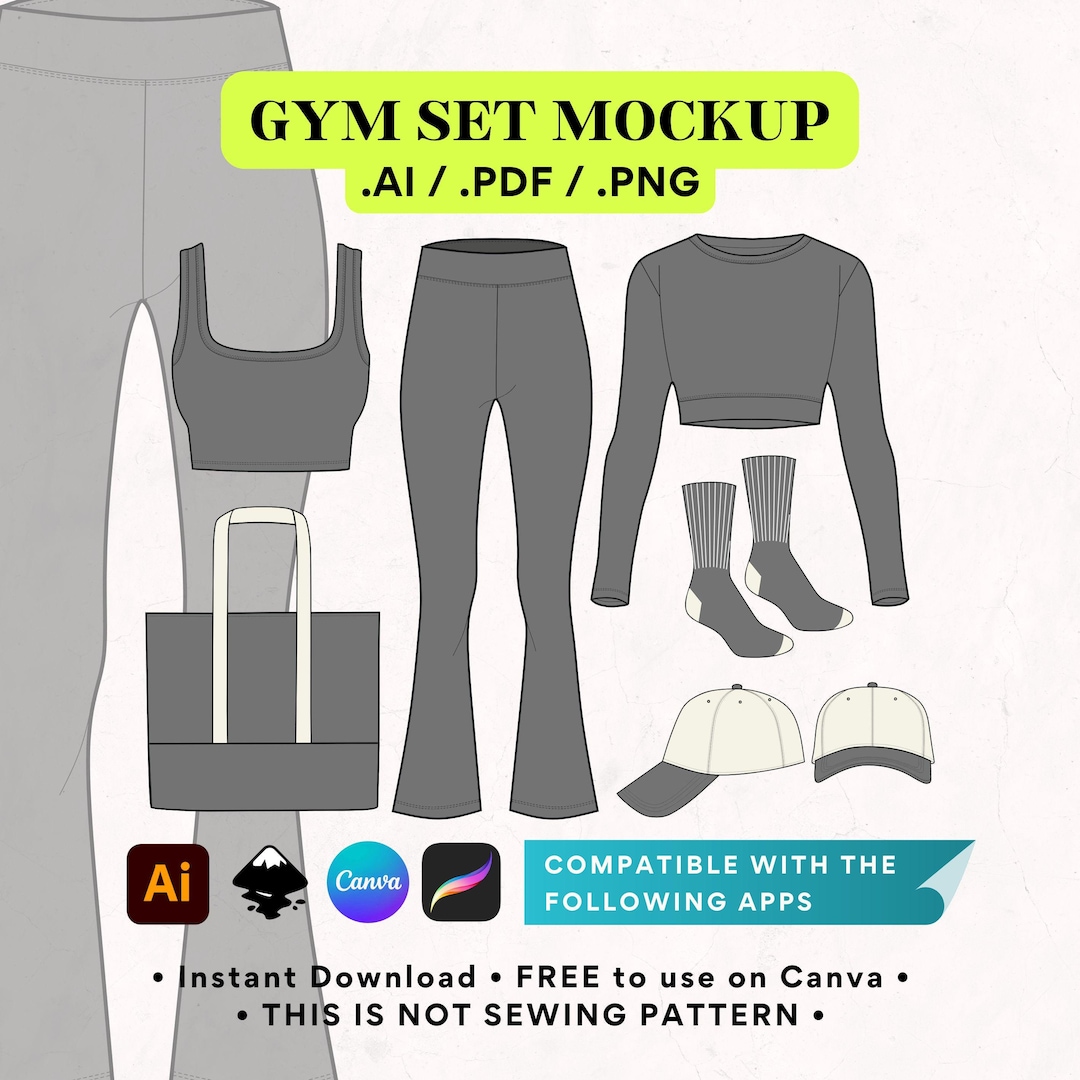 Gym Clothing BUNDLE Mockup Canva Template, Activewear Tech Pack ...