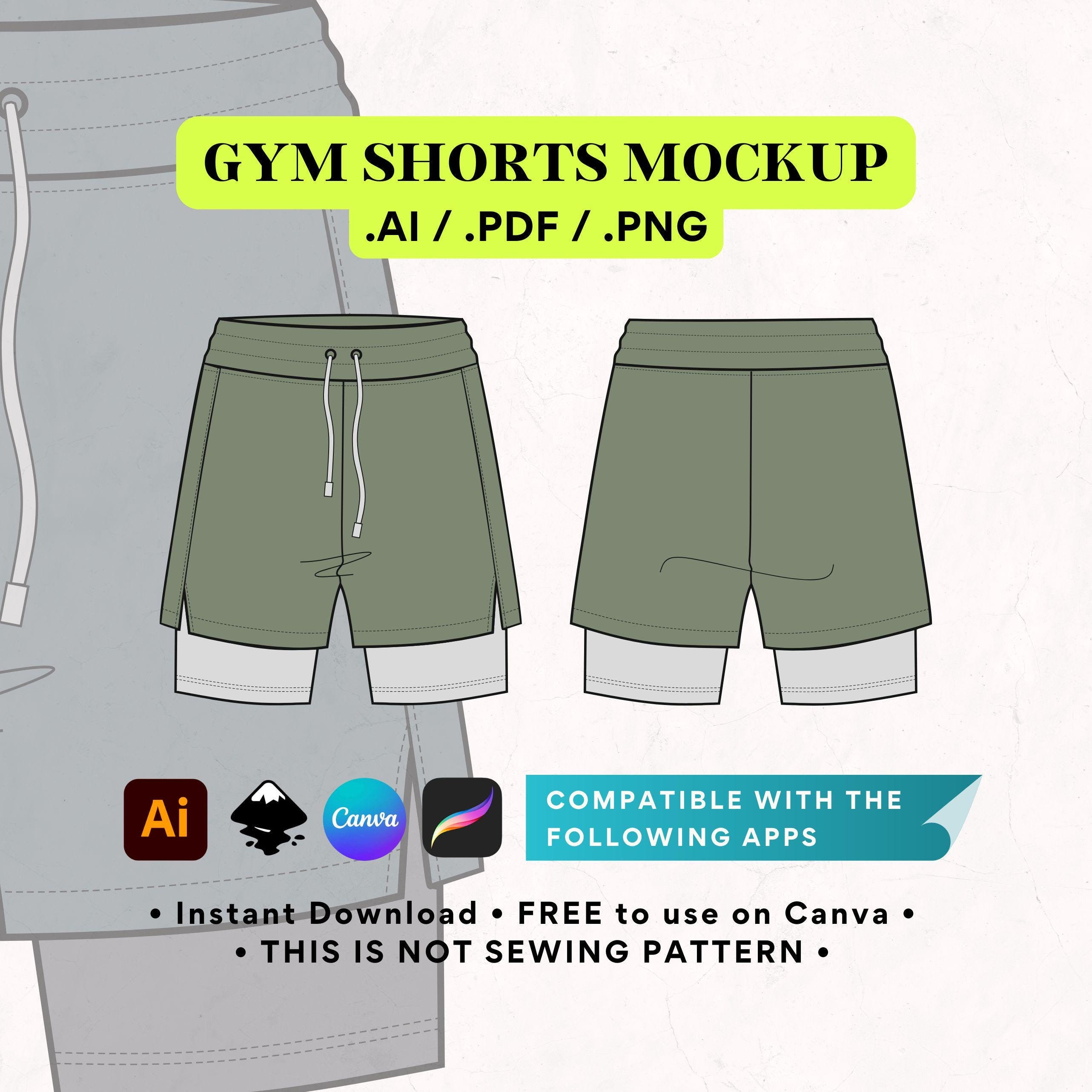 Men Gym Shorts Mockup Canva Template, Performance Shorts Tech Pack ...