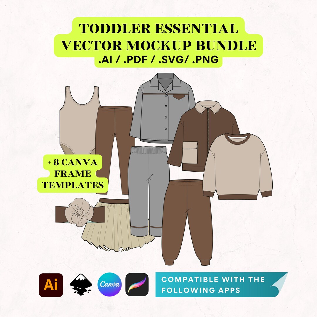 Toddler Essential Clothing Vector Mockup Canva Template Mockup, Kids ...