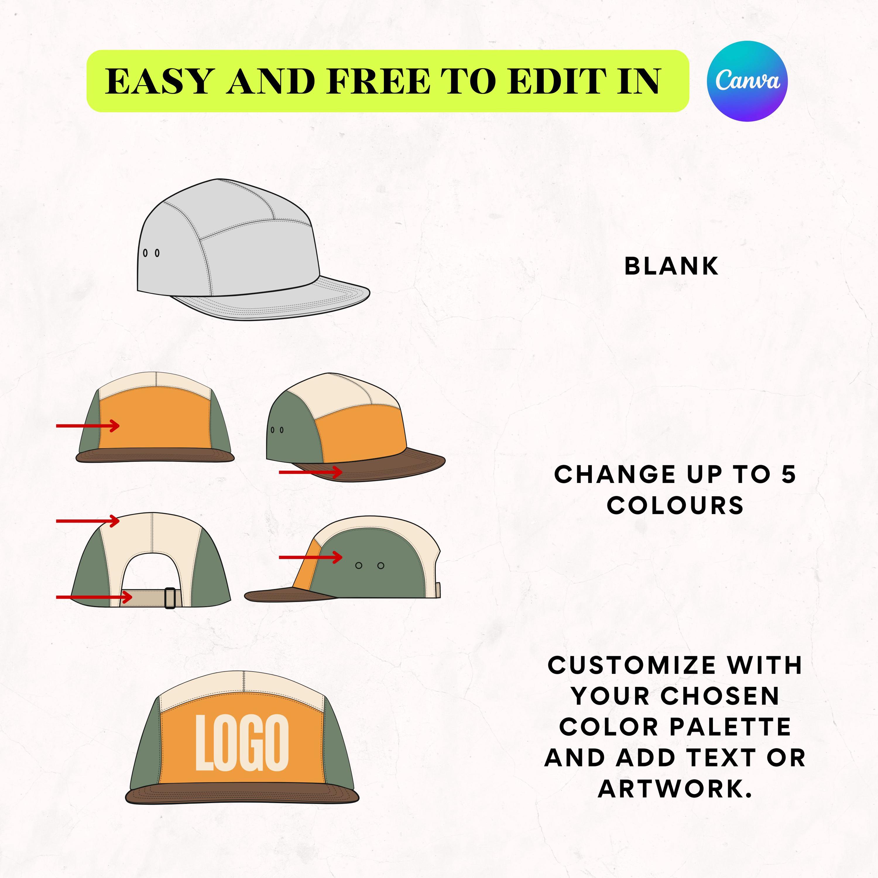 5 Panel Cap Canva Template DIY Mockup, Flat CAD Vector for Illustrator ...