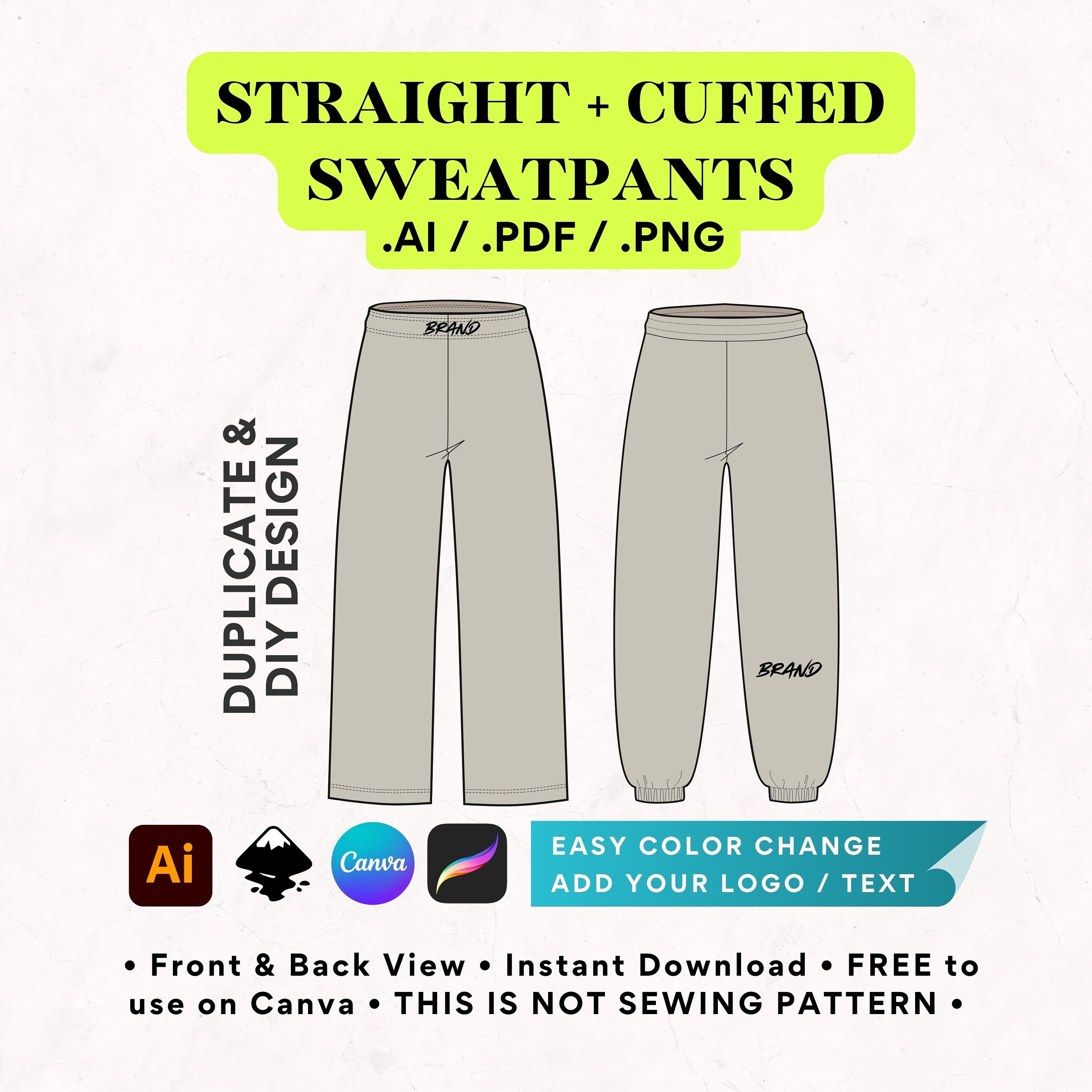 Streetwear SET Flare Cuff Sweatpants Canva Template, Mockup Vector ...