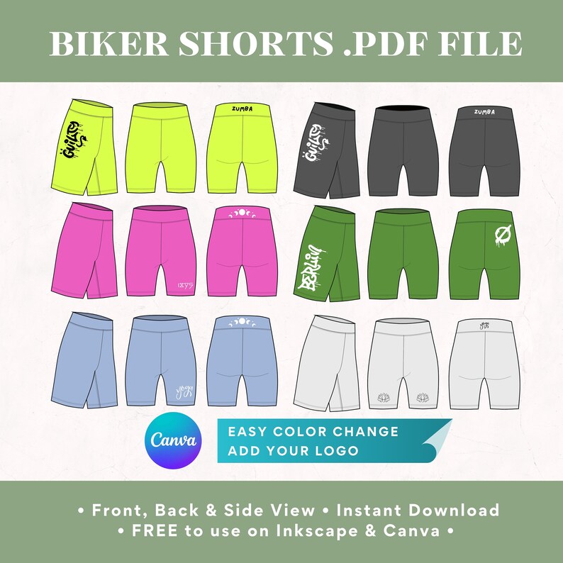 Biker Shorts Vector Mockup, Shorts Design DIY Canva Template, Cycling ...