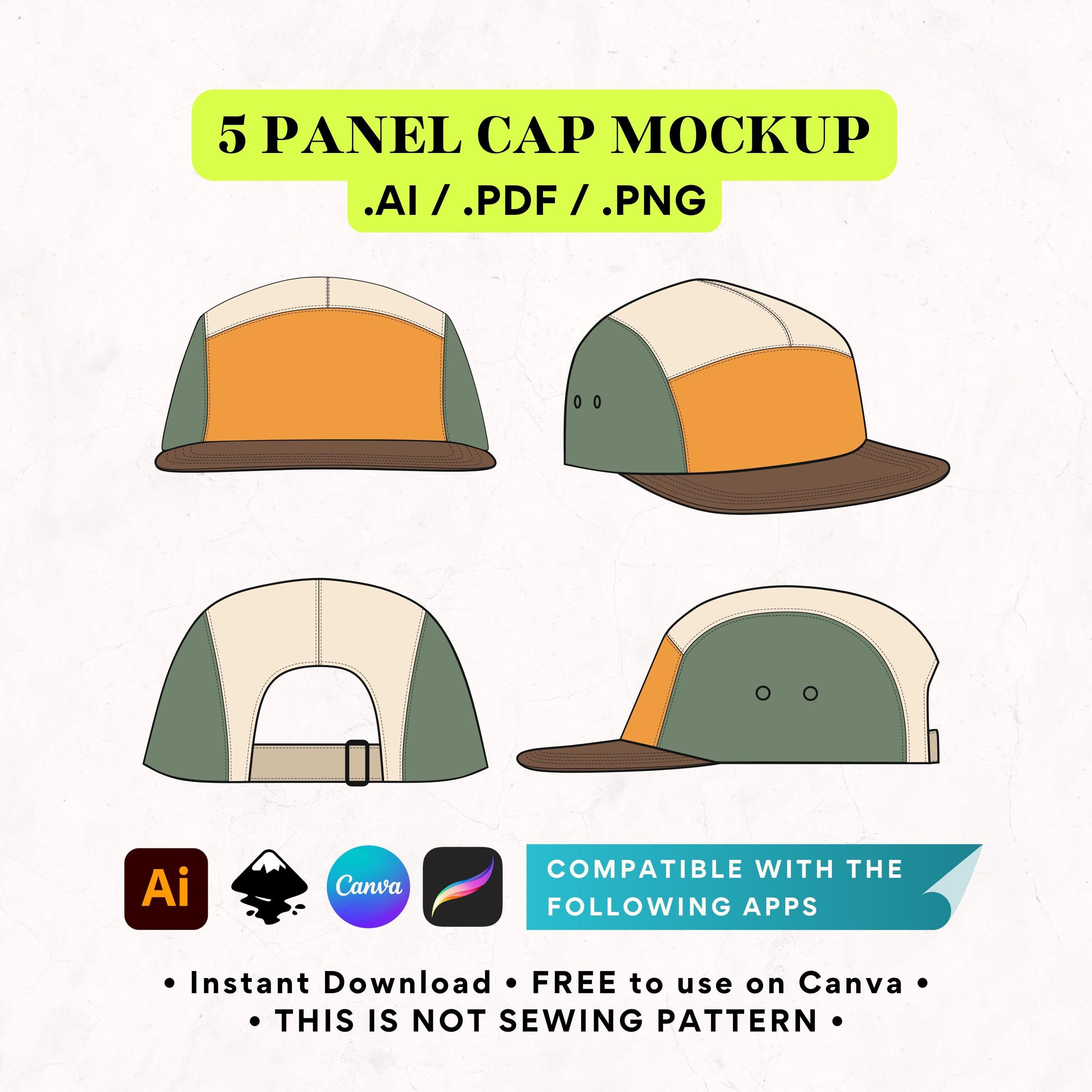 5 Panel Cap Canva Template DIY Mockup, Flat CAD Vector for Illustrator ...