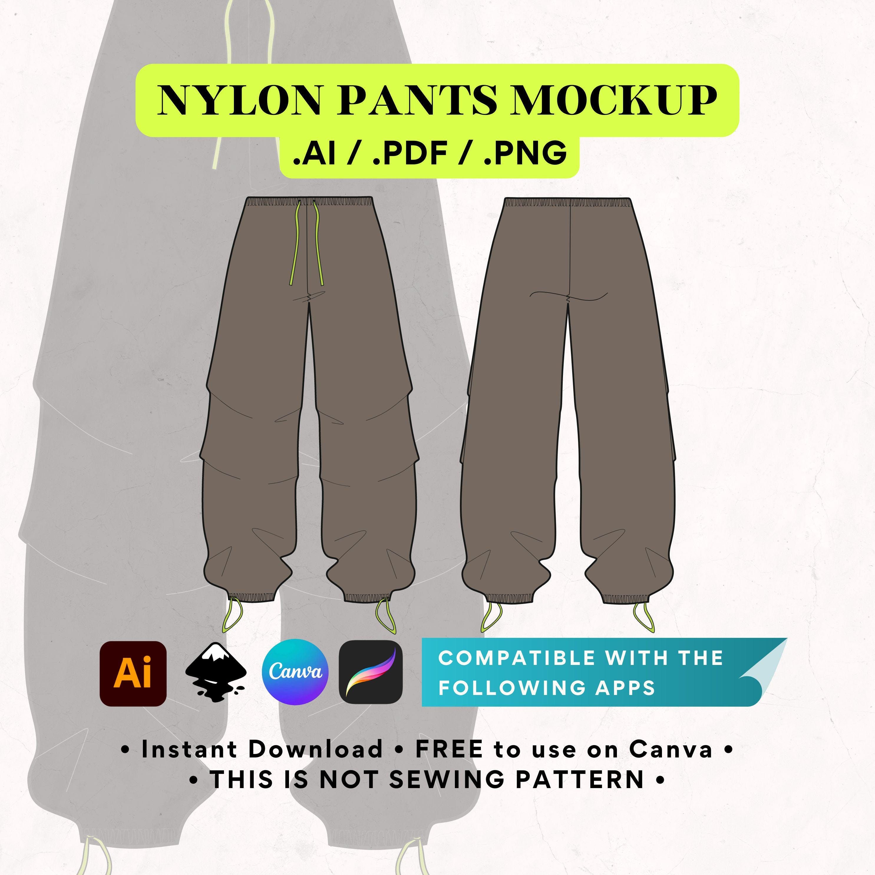 Nylon Pants Canva Template, Streetwear Vector Mockup, Parachute Pants ...
