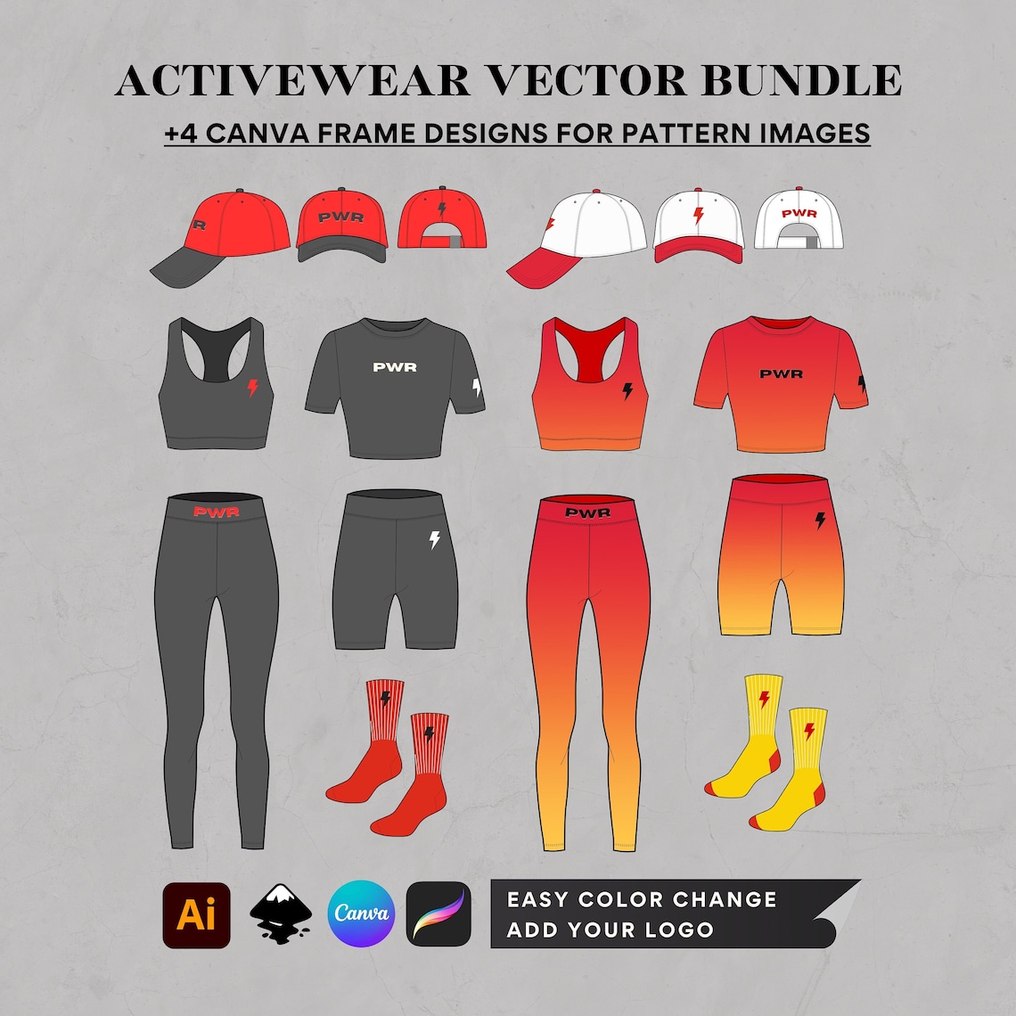 Women Activewear Canva DIY Vector Bundle, Canva Frame Template, Flat ...