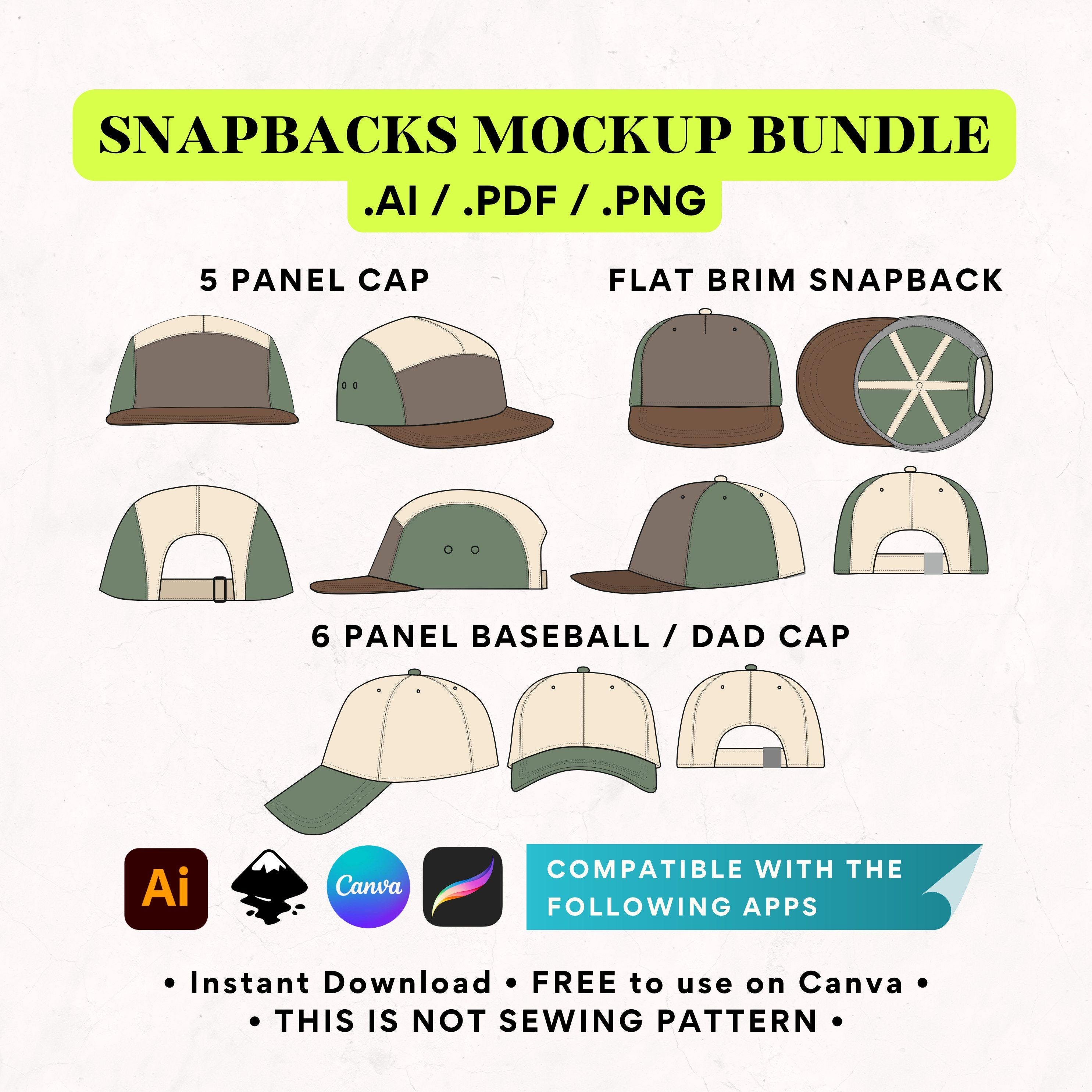 Snapback Mockup BUNDLE Canva Template DIY, Cap Vector for Illustrator ...