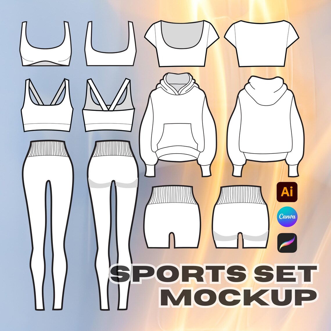 Women Sports Set Vector Mockup, Activewear Canva Template, Lululemon ...