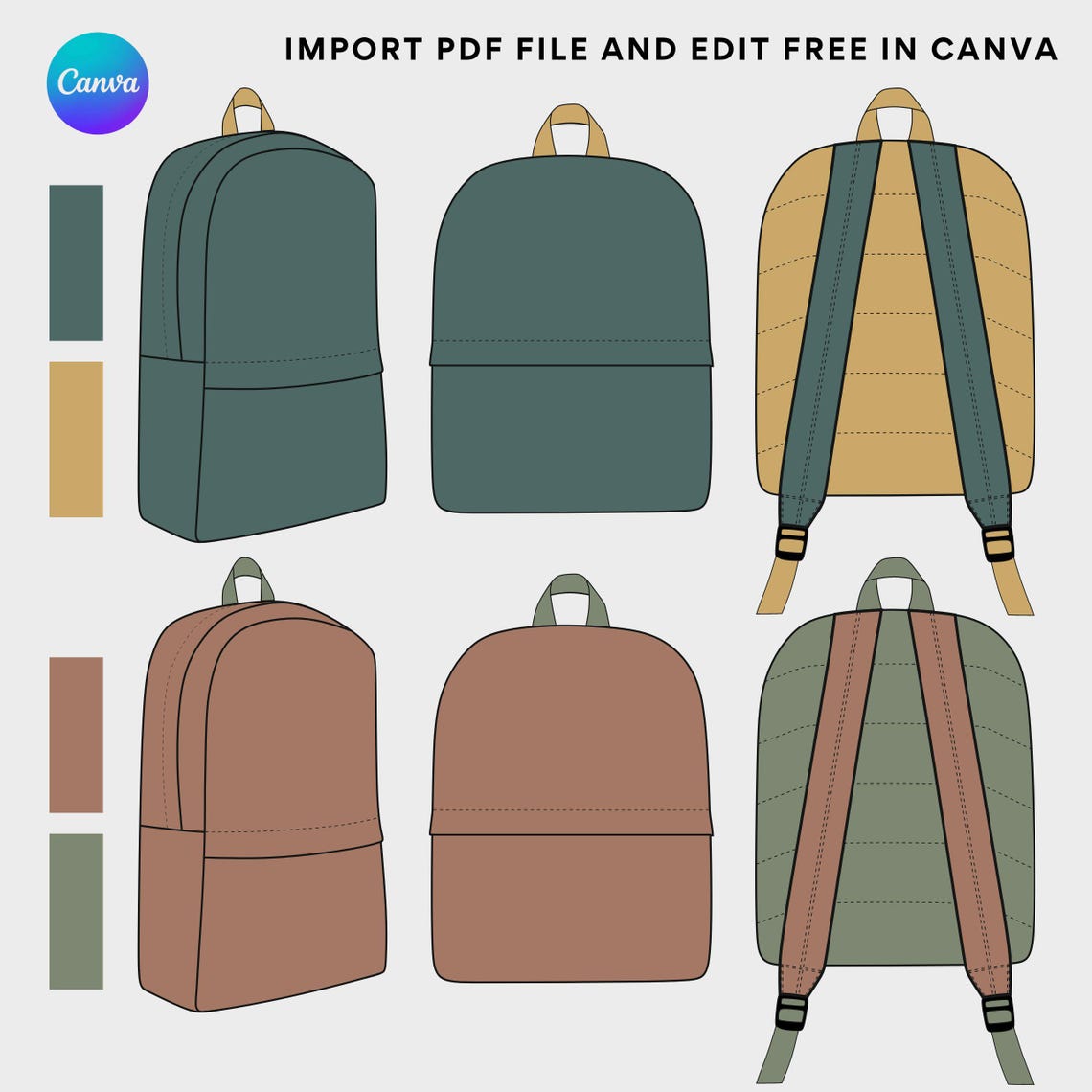 Backpack Vector Canva Template, Bag Drawing Mockup, College Backpack ...