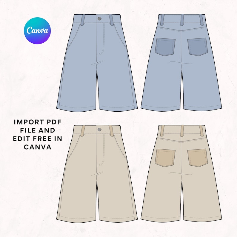 Streetwear Baggy Shorts Canva Template, Jorts Flared Shorts Vector ...