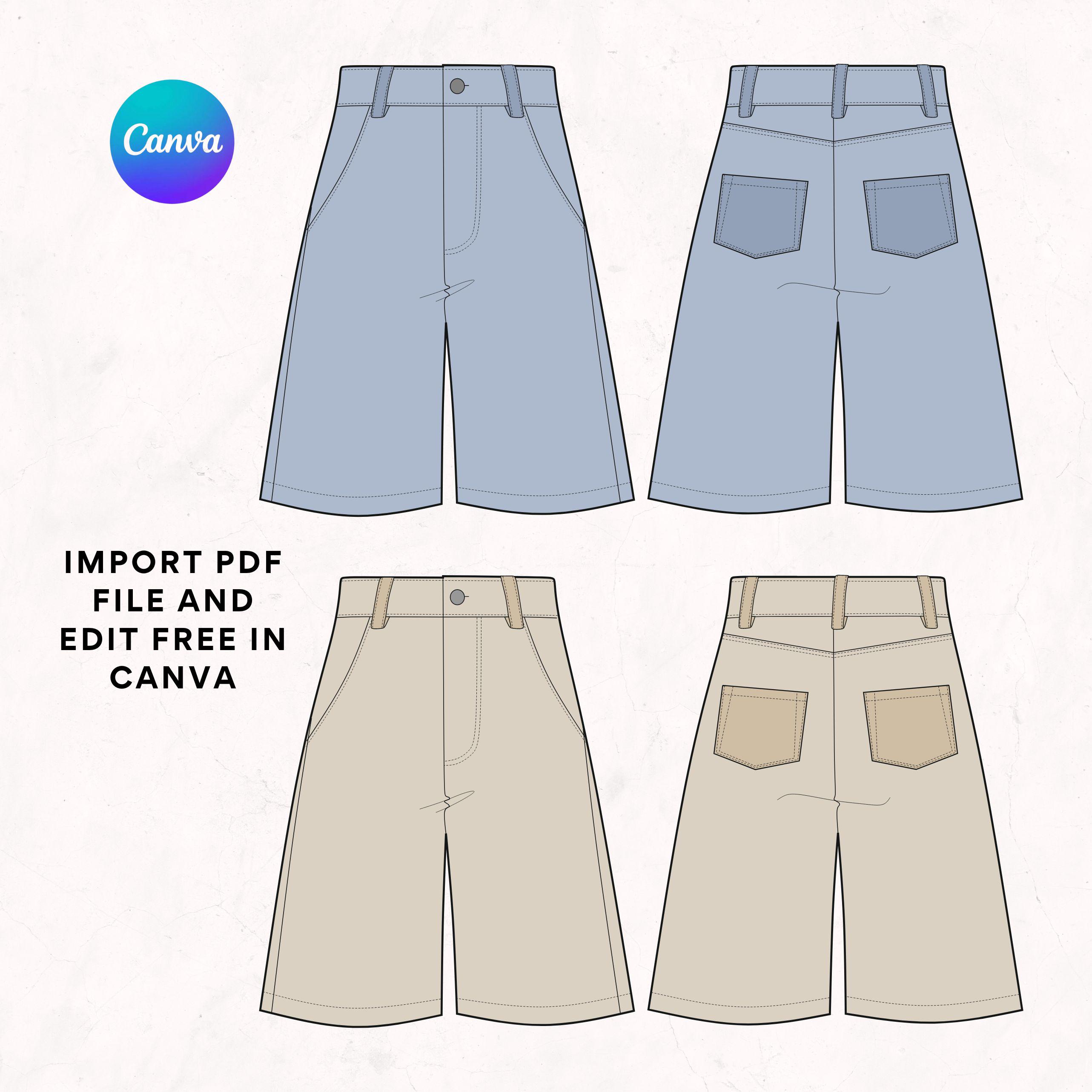 Streetwear Baggy Shorts Canva Template, Jorts Flared Shorts Vector ...