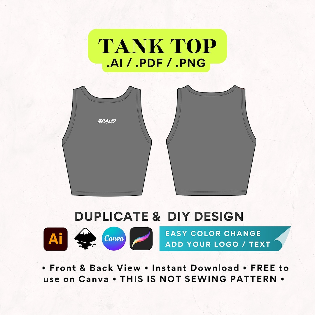 Women Ribbed Crop Tank Top Canva Template, Vector Illustrator Mockup ...