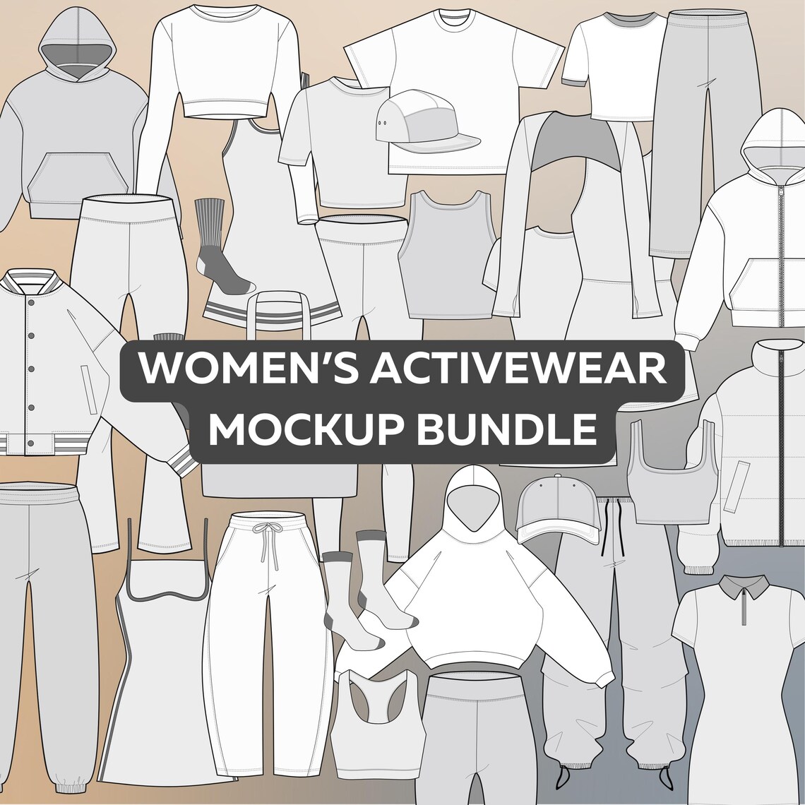 Activewear Clothing BUNDLE Mockup Canva Template, Tech Pack, Athleisure ...