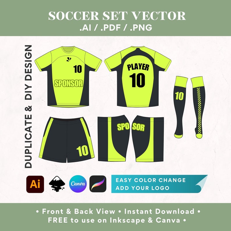 Soccer Uniform Bundle DIY Canva Mockup Football Set Mockup Vector ...