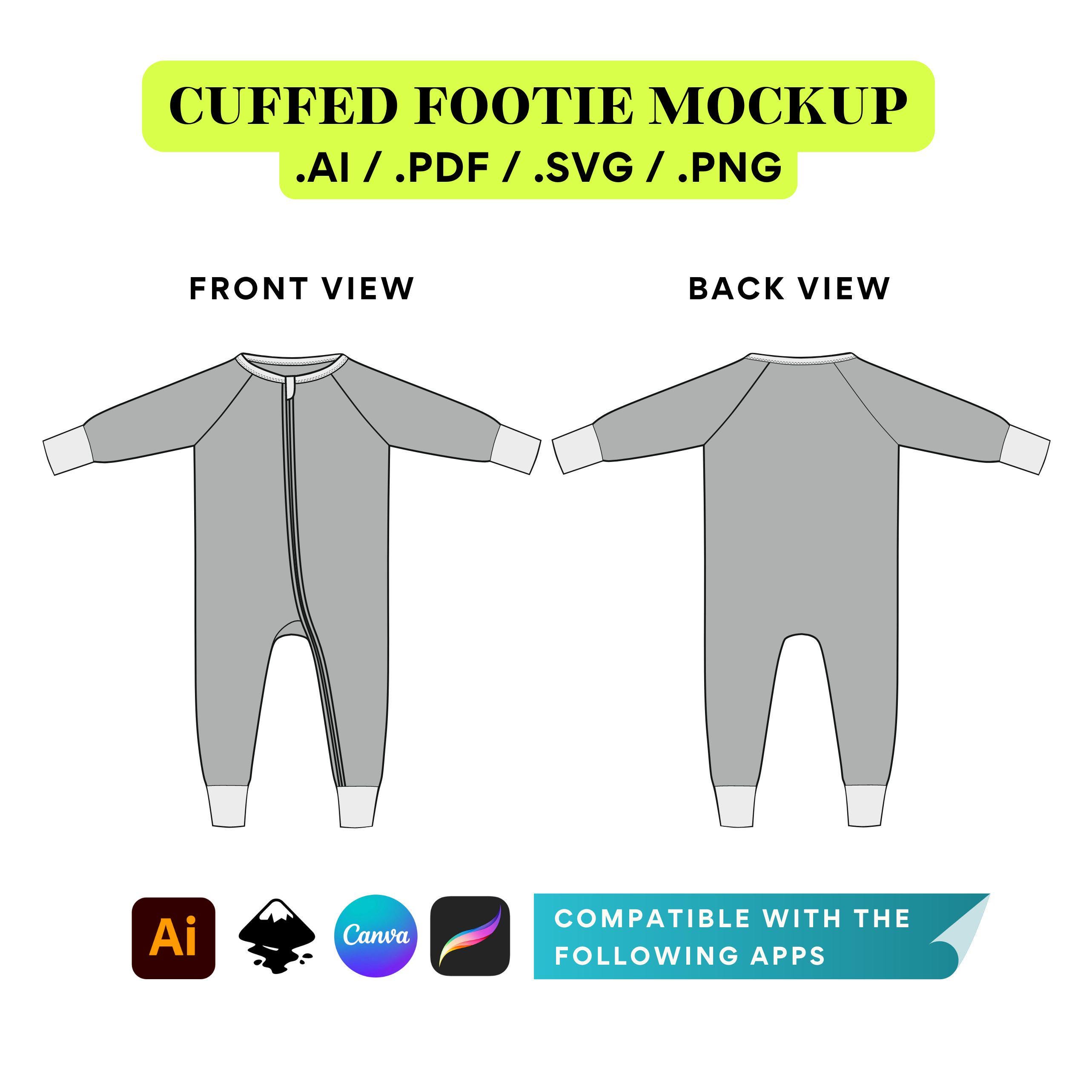 Footie Pajamas Canva Template, Pjs Mock Up, Baby Kids Footie Vector ...