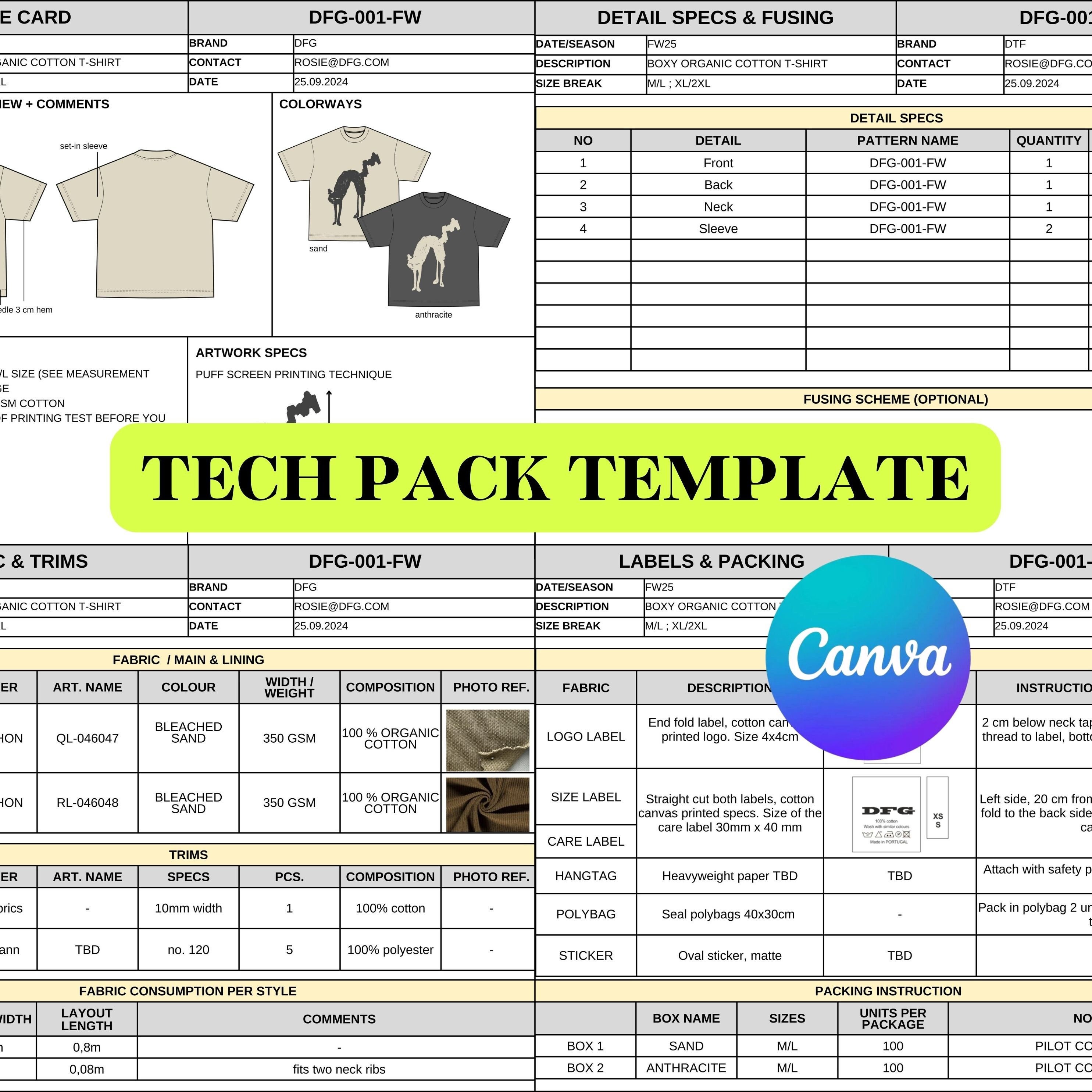 Fashion Tech Pack Canva Template DIY, Streetwear Tech Pack Cheat Sheet ...