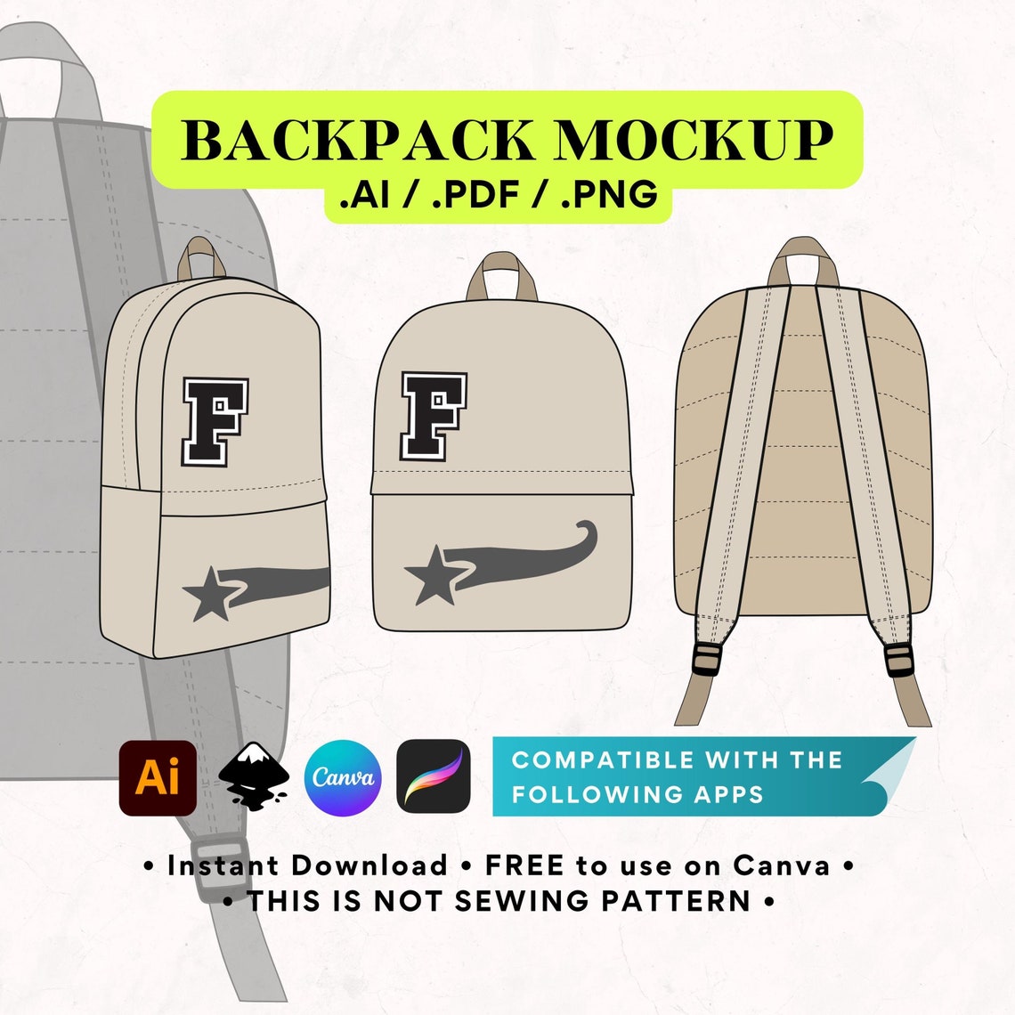 Backpack Vector Canva Template, Bag Drawing Mockup, College Backpack ...