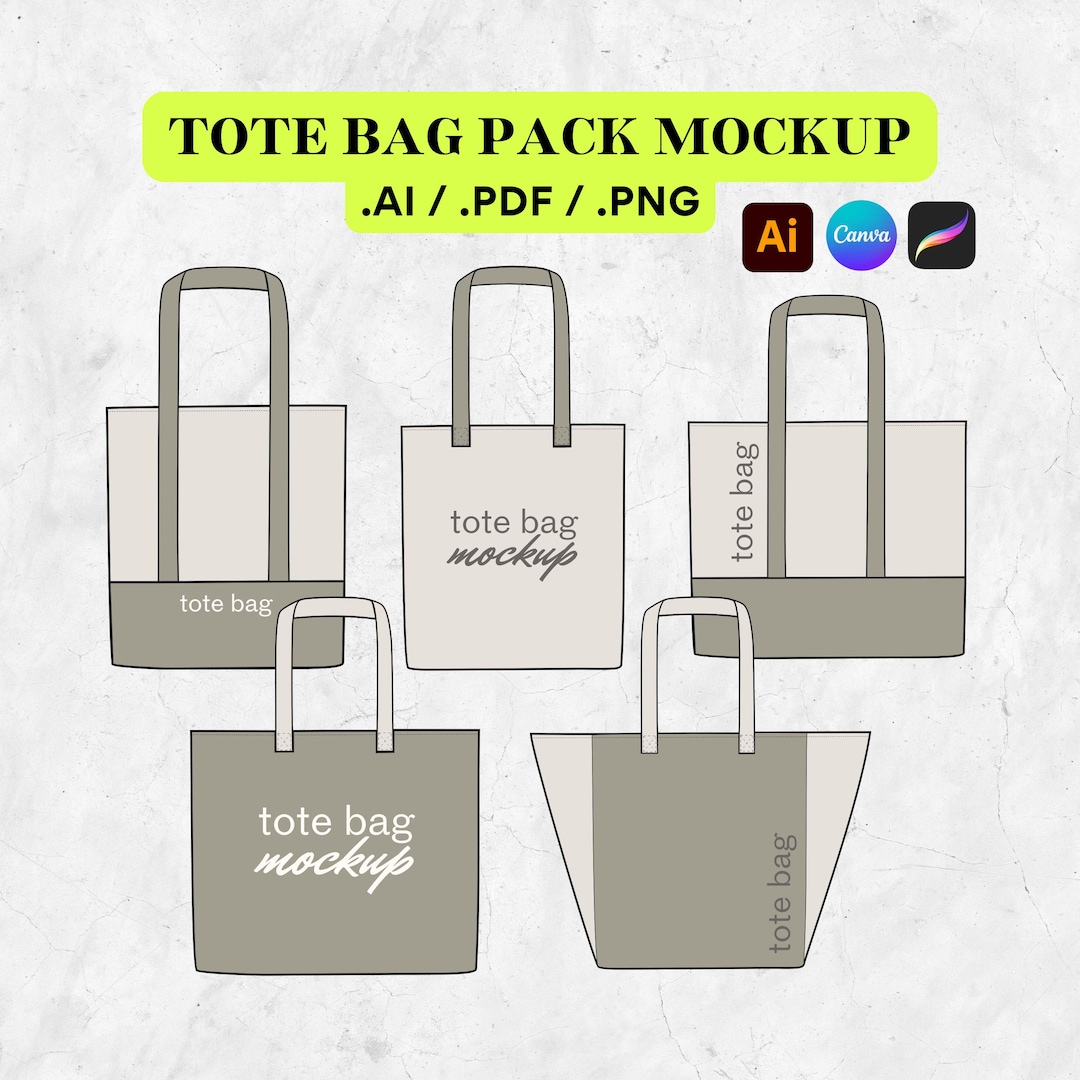 Tote Bag Vector Canva Custom Mockup Pack, Bag Drawing Bundle ...