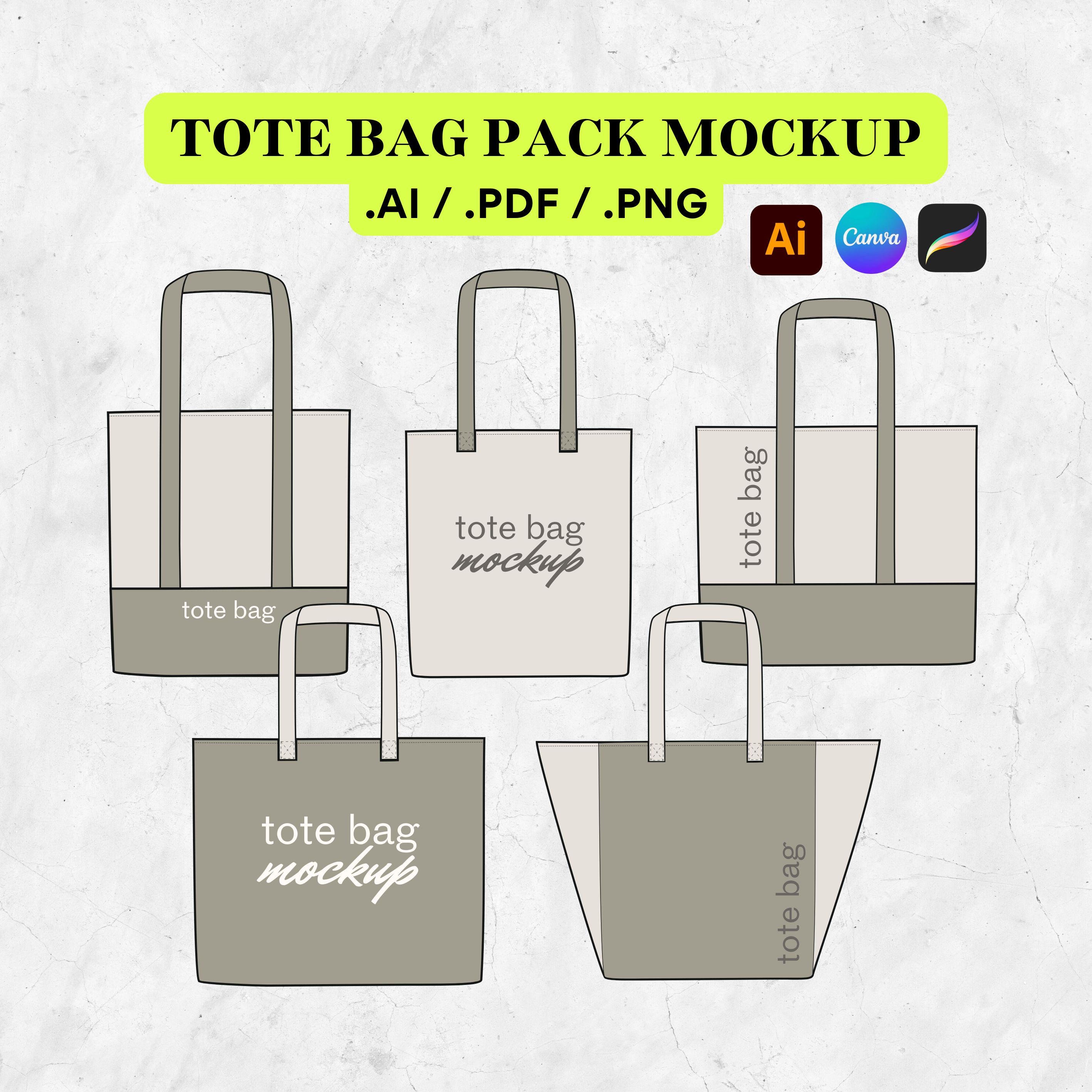 Tote Bag Vector Canva Custom Mockup Pack, Bag Drawing Bundle ...