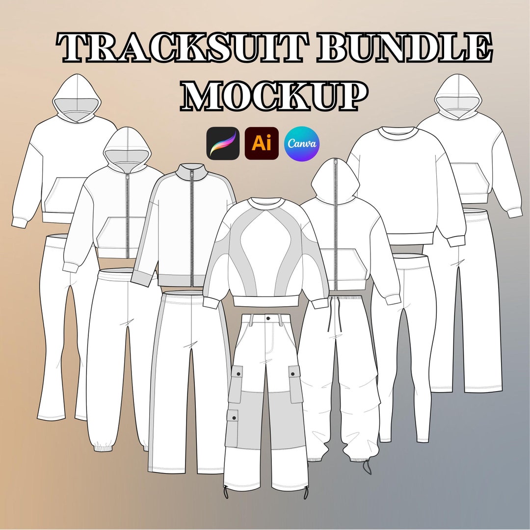 Tracksuit Mockup Pack, Streetwear Fashion Vector Bundle, Fashion Design ...