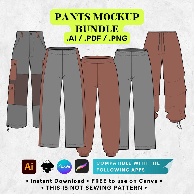 Streetwear Pants Bundle, Flare & Cuff Sweatpants Canva Template, Wide ...