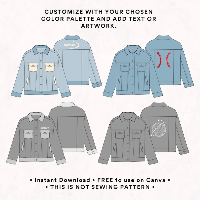 Streetwear Denim Jacket Canva Template and Vector Mockup, Workwear ...