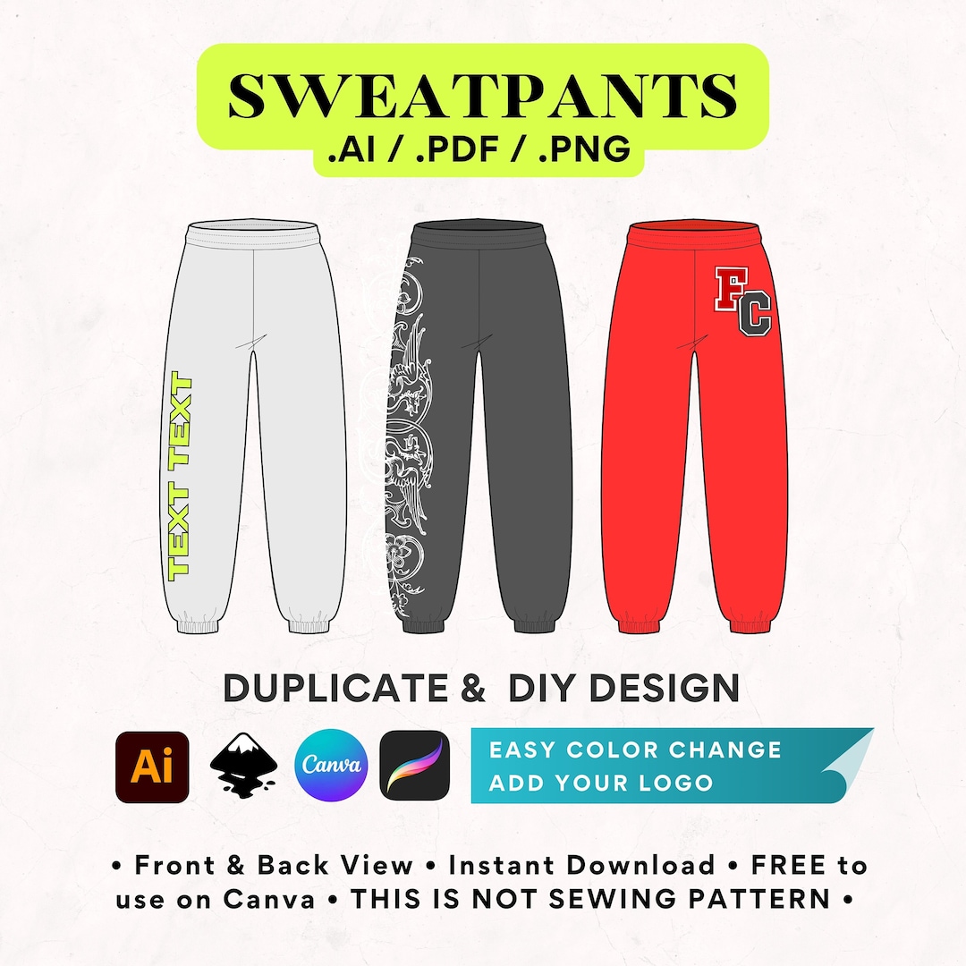 Sweatpants Tech Drawing Vector Jogger, Streetwear Custom Clothing ...