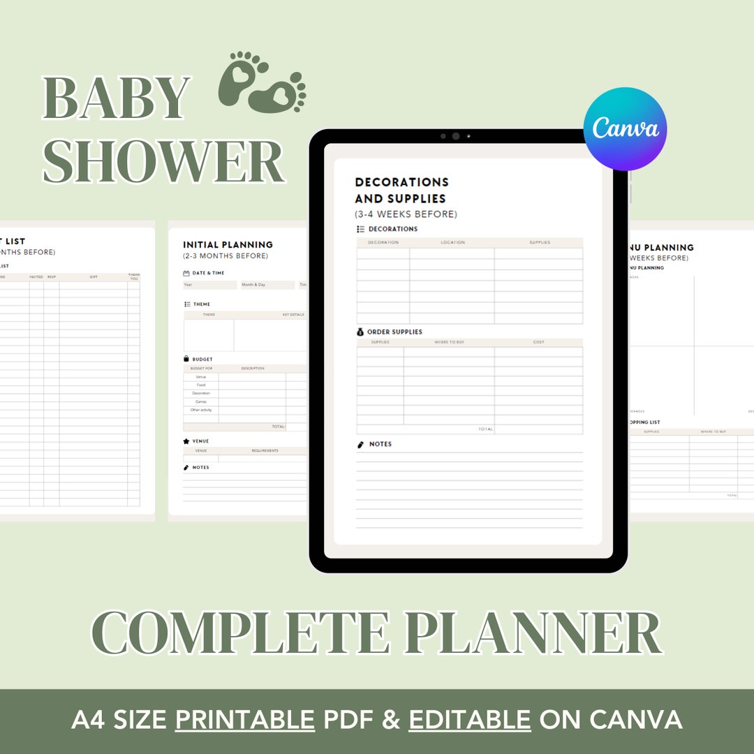 Baby Shower Planner Printable Baby Shower Checklist PDF and To-do List ...