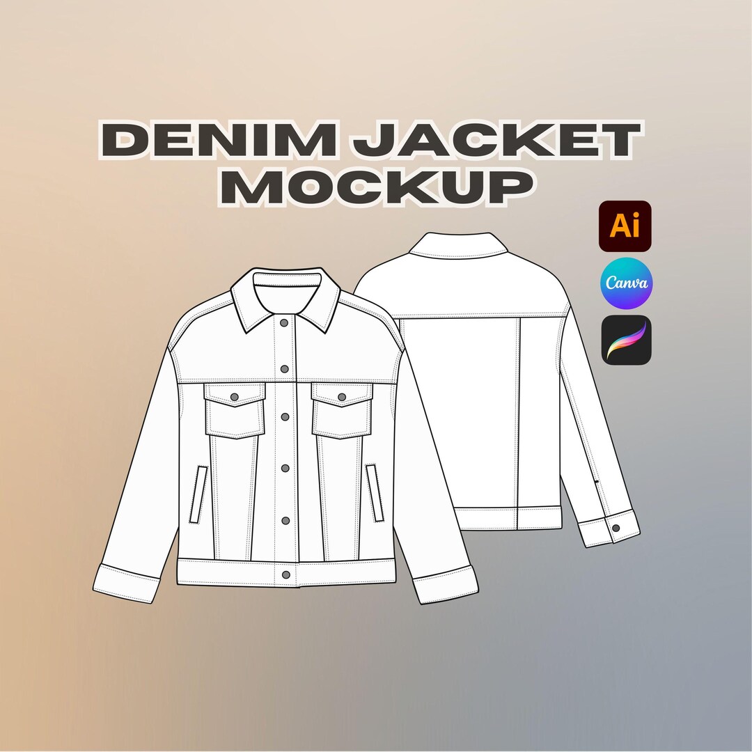 Streetwear Denim Jacket Canva Template and Vector Mockup, Workwear ...