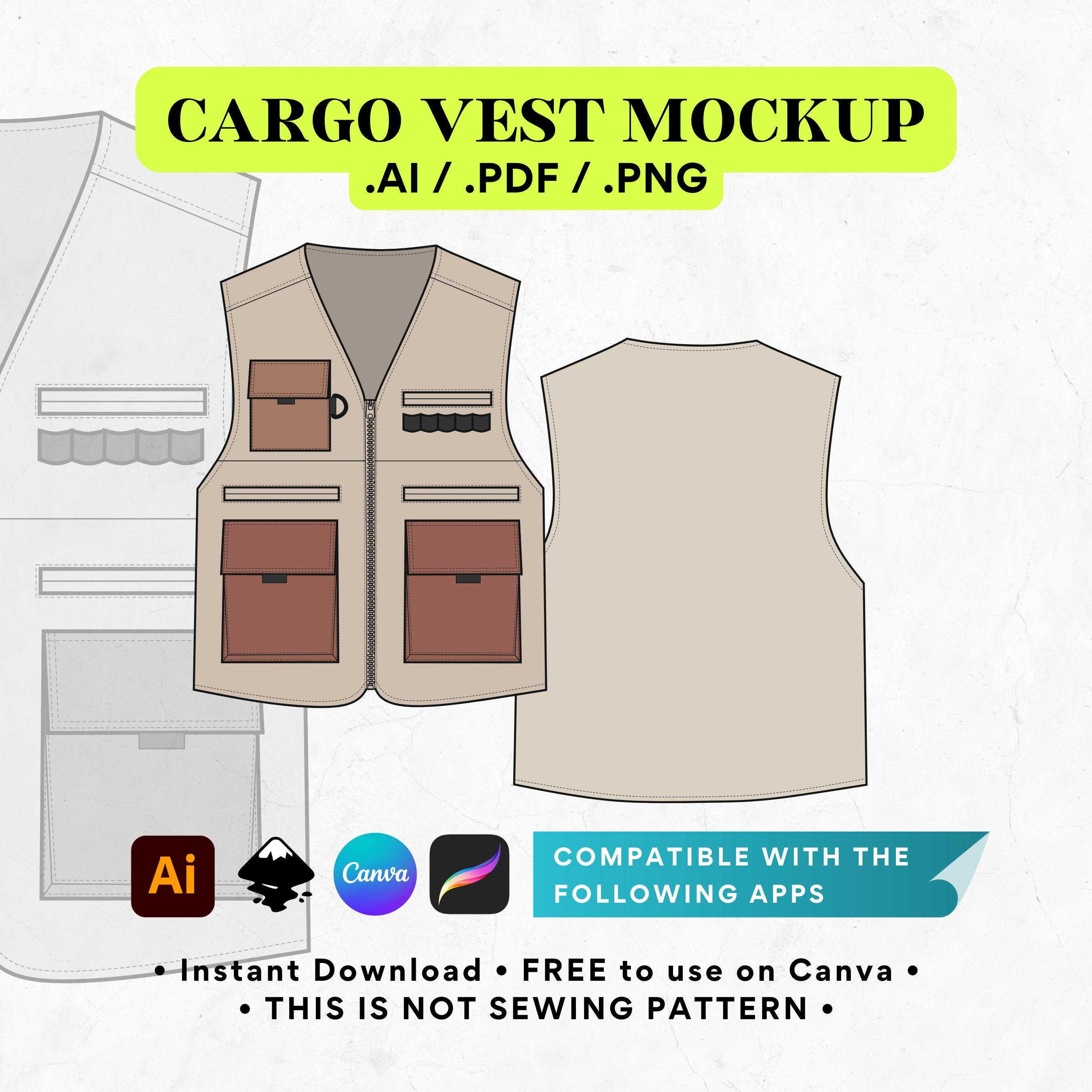 Utility Vest Canva Template, Cargo Vest Vector Illustrator Mockup ...