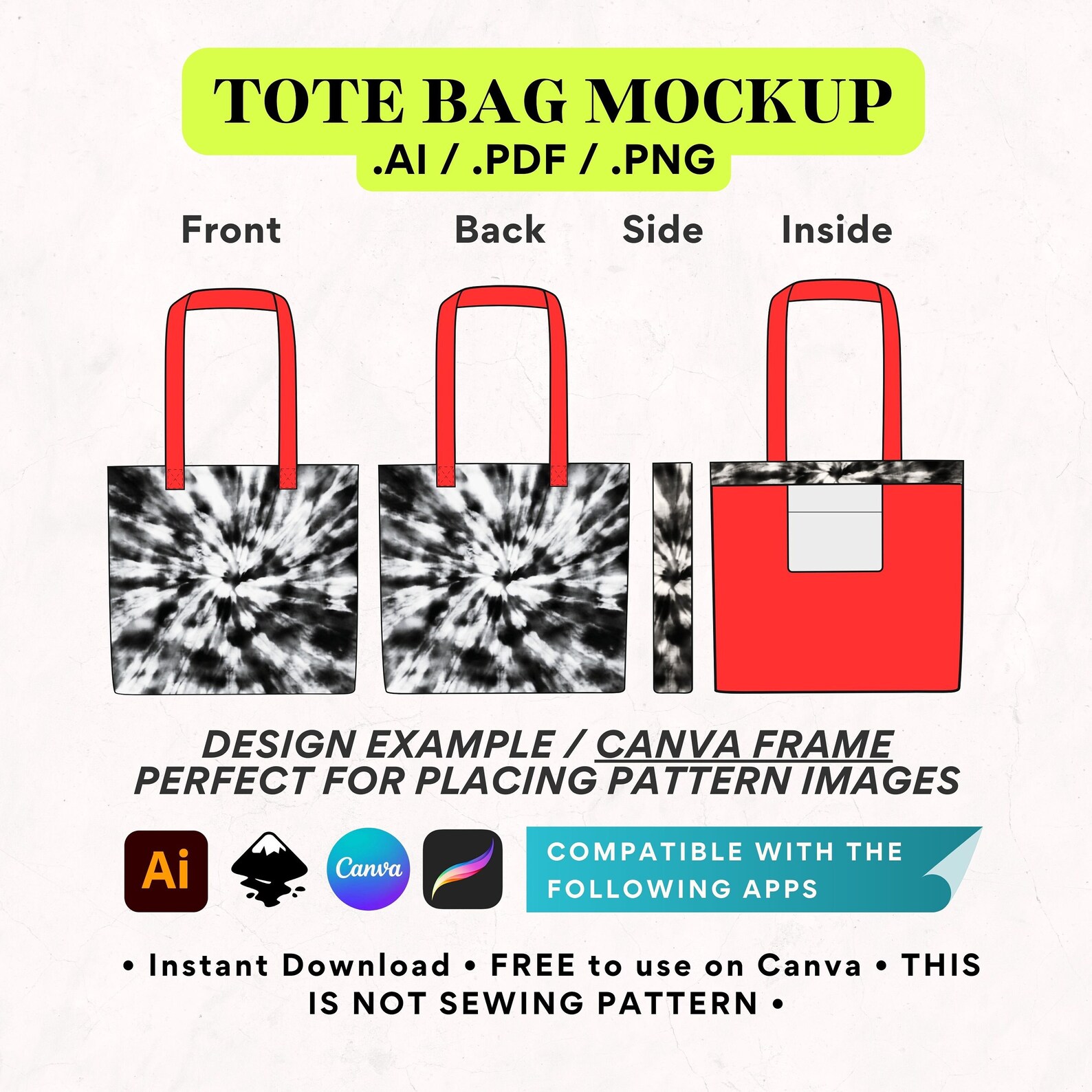 Urban Tote Bag Vector and Canva Frame Template, Bag Mockup, Accessories ...