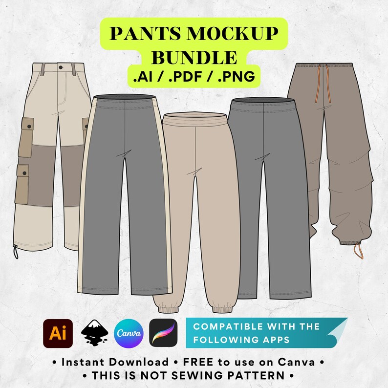 Streetwear Pants Bundle, Flare & Cuff Sweatpants Canva Template, Wide ...