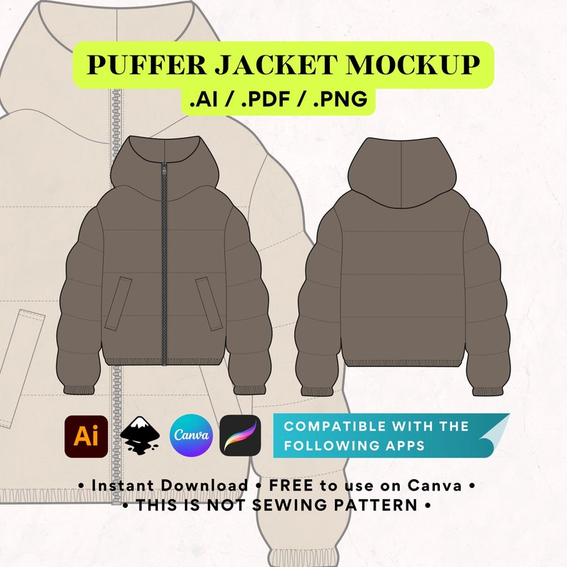 Puffer Jacket Canva Template, Streetwear Vector Mockup, Windbreaker ...