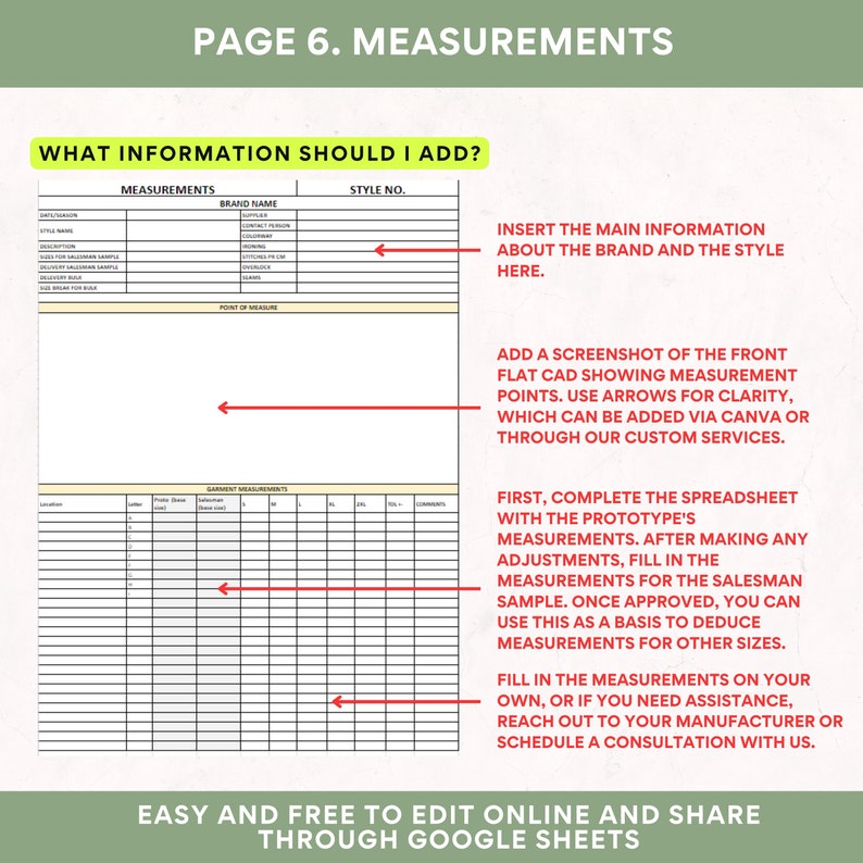 Clothing Tech Pack Template Google Sheet and Excel Editable, PDF ...