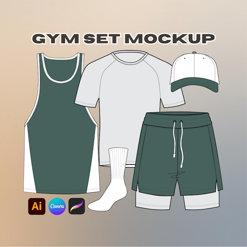 Men Gym Clothing BUNDLE Mockup Canva Template, Activewear Tech Pack ...