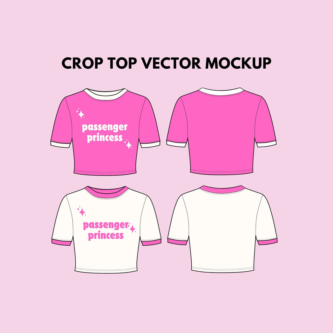 Crop Tee Template, Baby Tee Vector Illustrator, Crop Top Canva Mockup ...