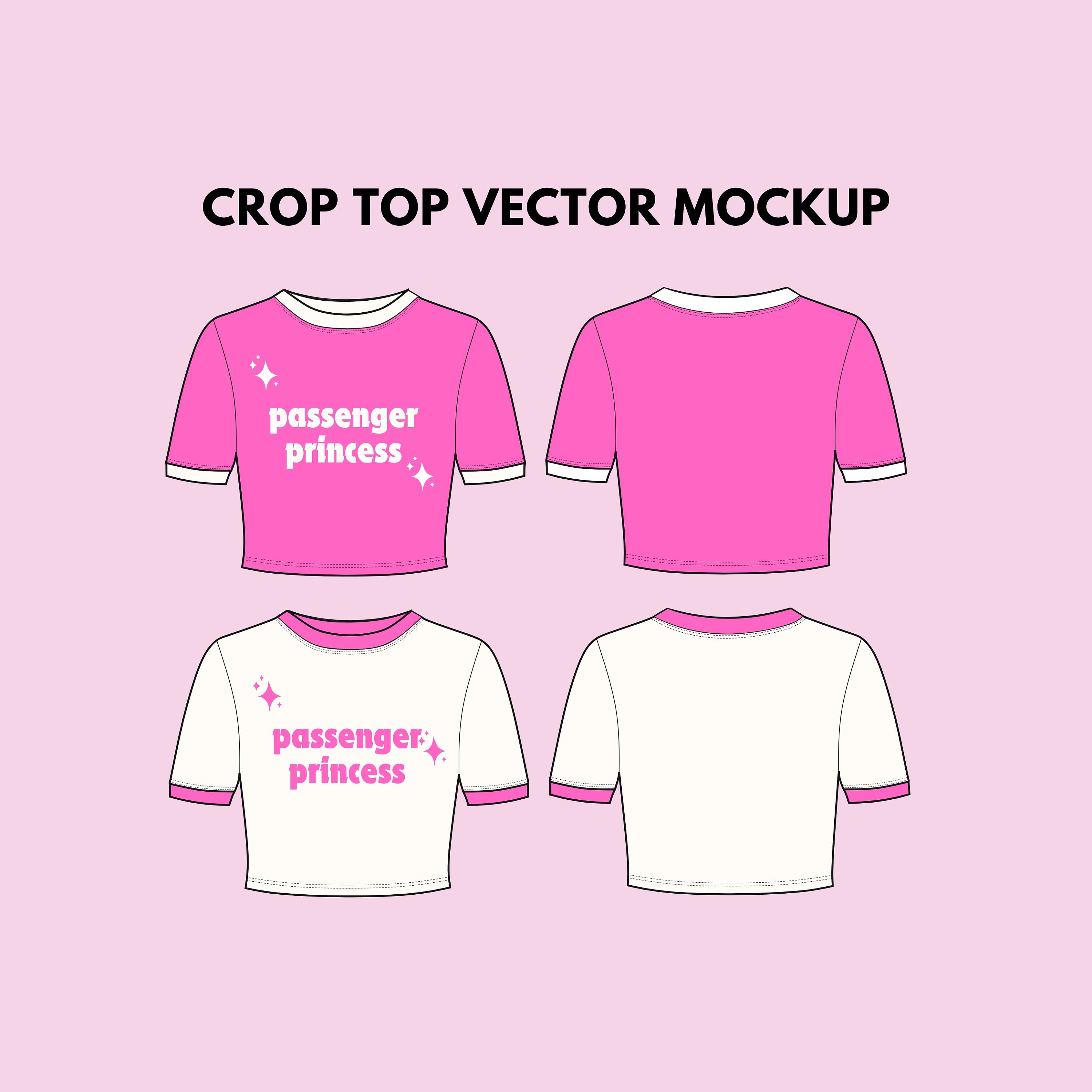 Crop Tee Template, Baby Tee Vector Illustrator, Crop Top Canva Mockup ...