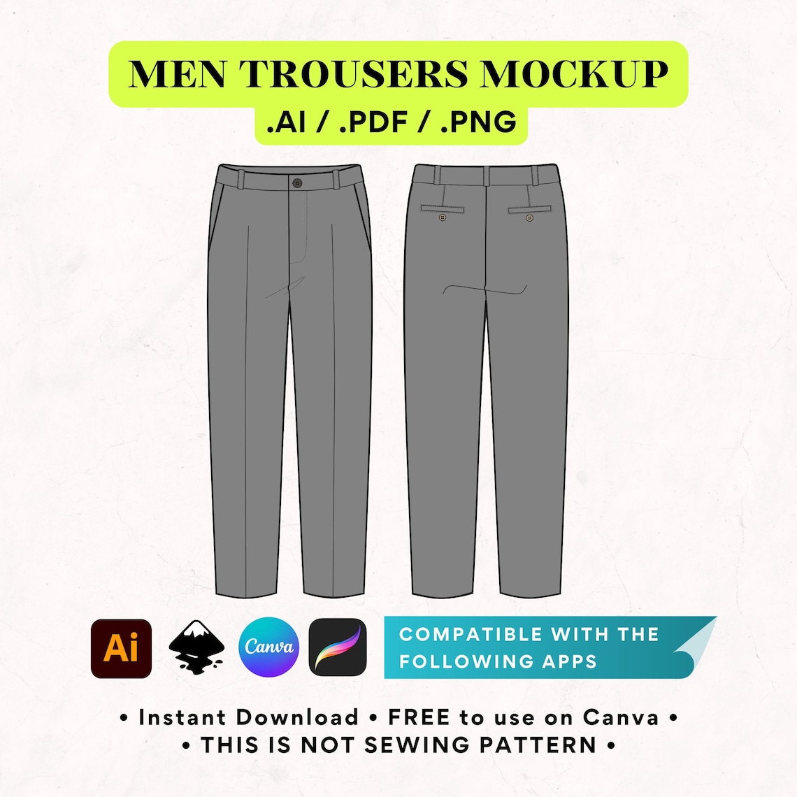 Formal Trousers DIY Canva Vector Mockup, Men Fashion Template, Pants ...